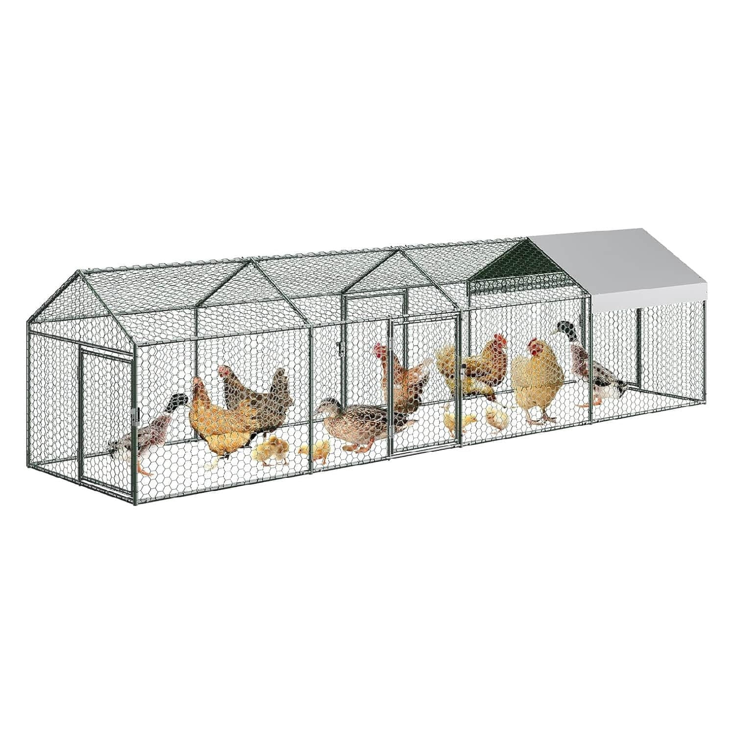 EastVita Metal Chicken Coop-160x40x40 inches Large Chicken Run with 4 ...
