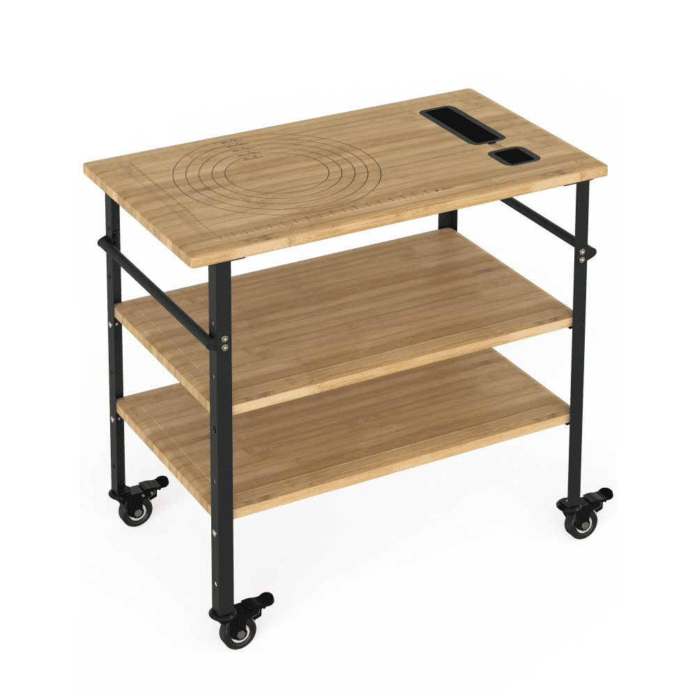 EastVita Movable Food Prep Cart Table for Pizza Making, Bamboo Wood ...