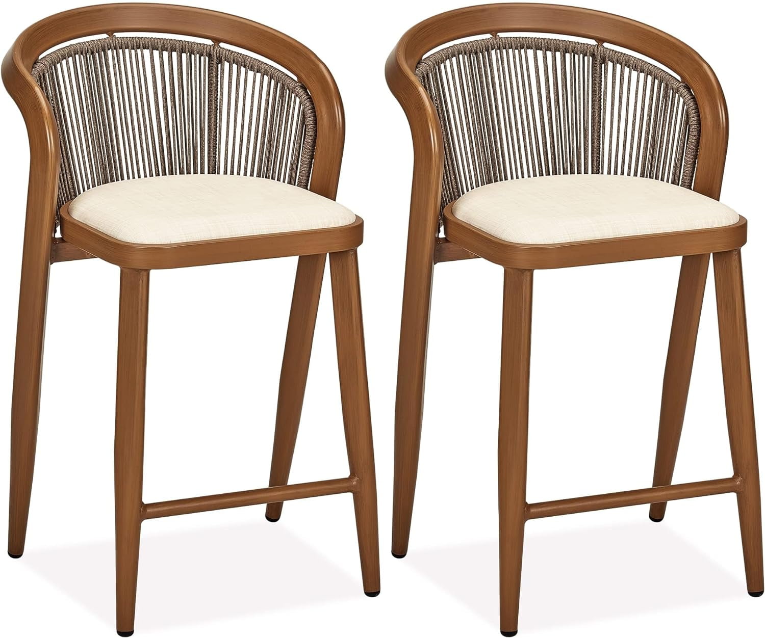 EastVita Natural Wood Color Counter Bar Stool Set of 2 with Backrest ...