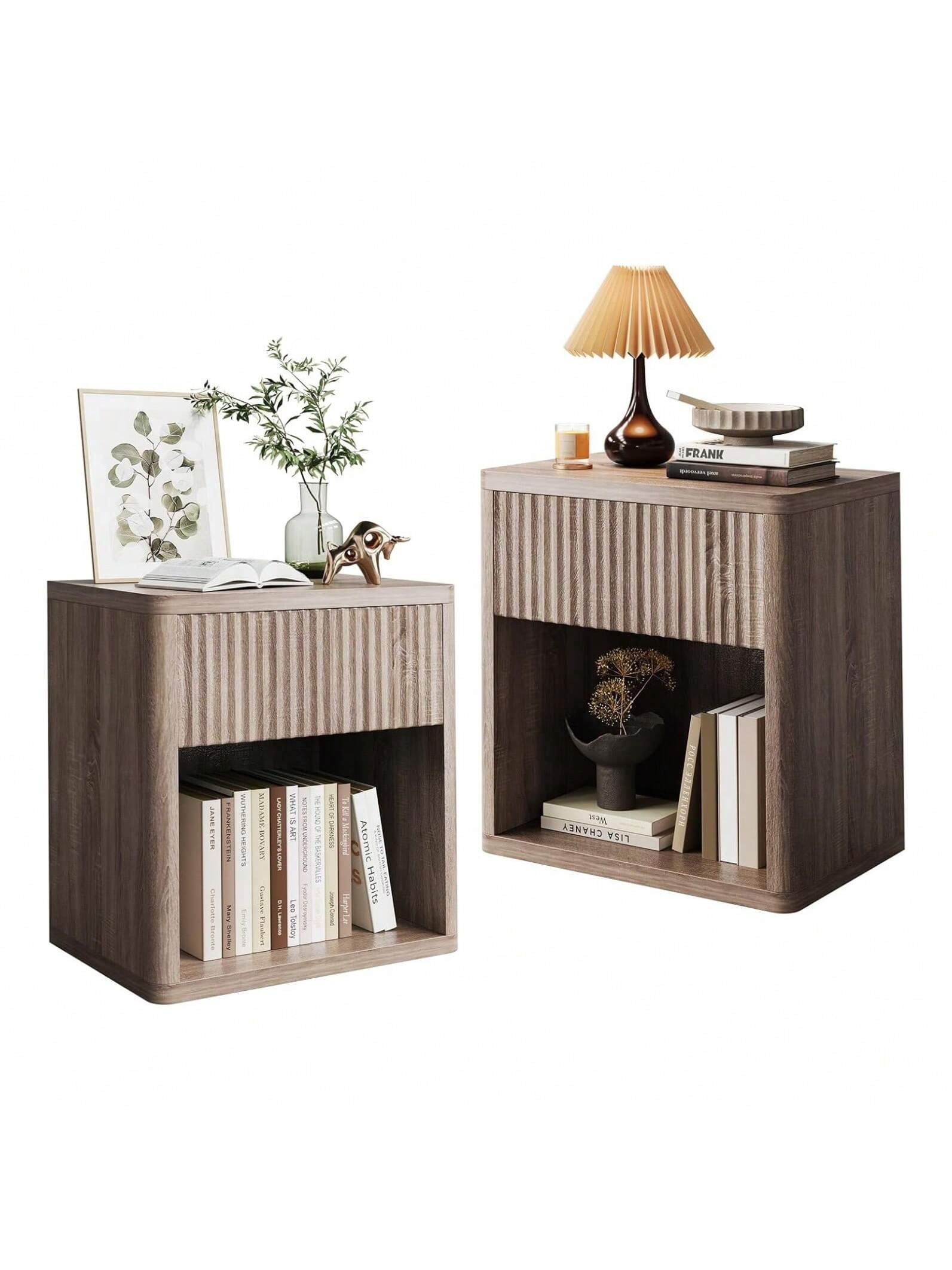 EastVita Night Stand Set Of 2, Fluted Nightstand,Modern Farmhouse ...