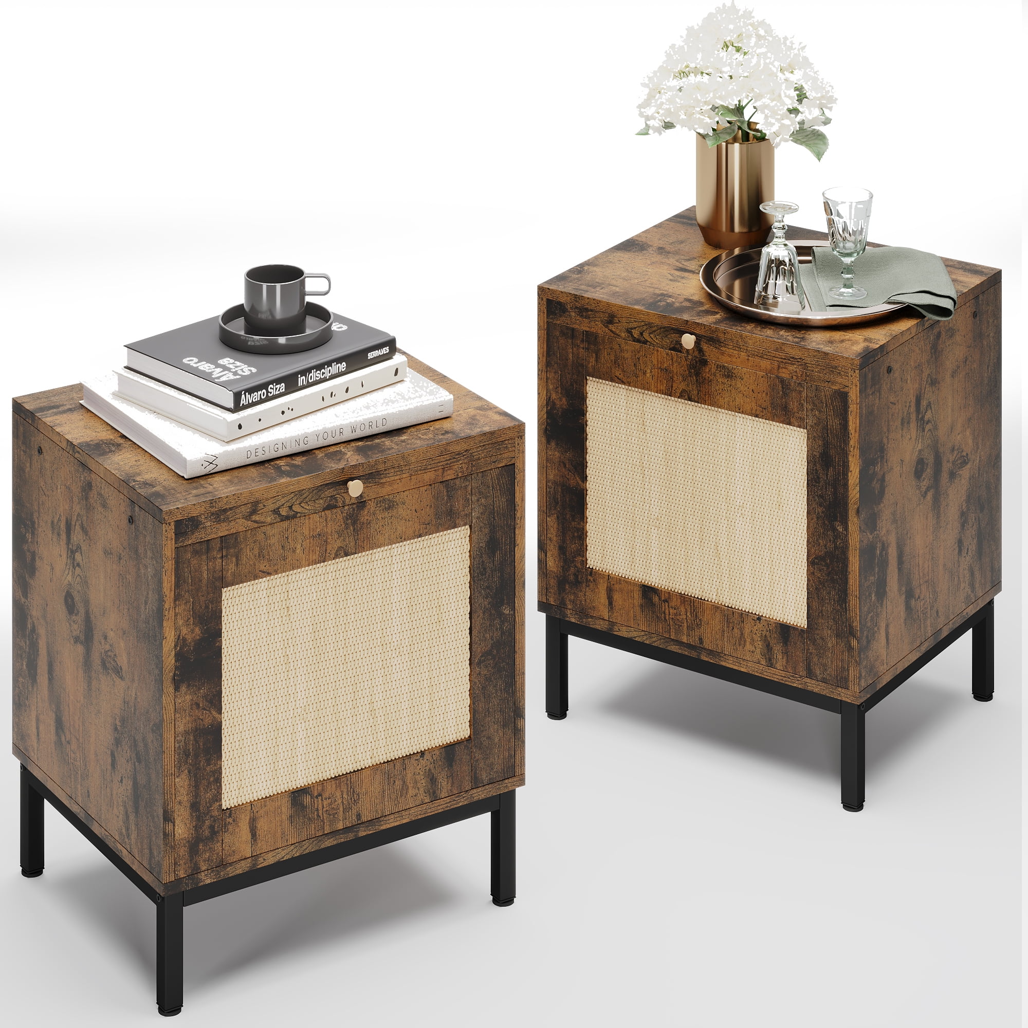 EastVita Night Stand Set of 2, Accent Bedside Table with Storage ...