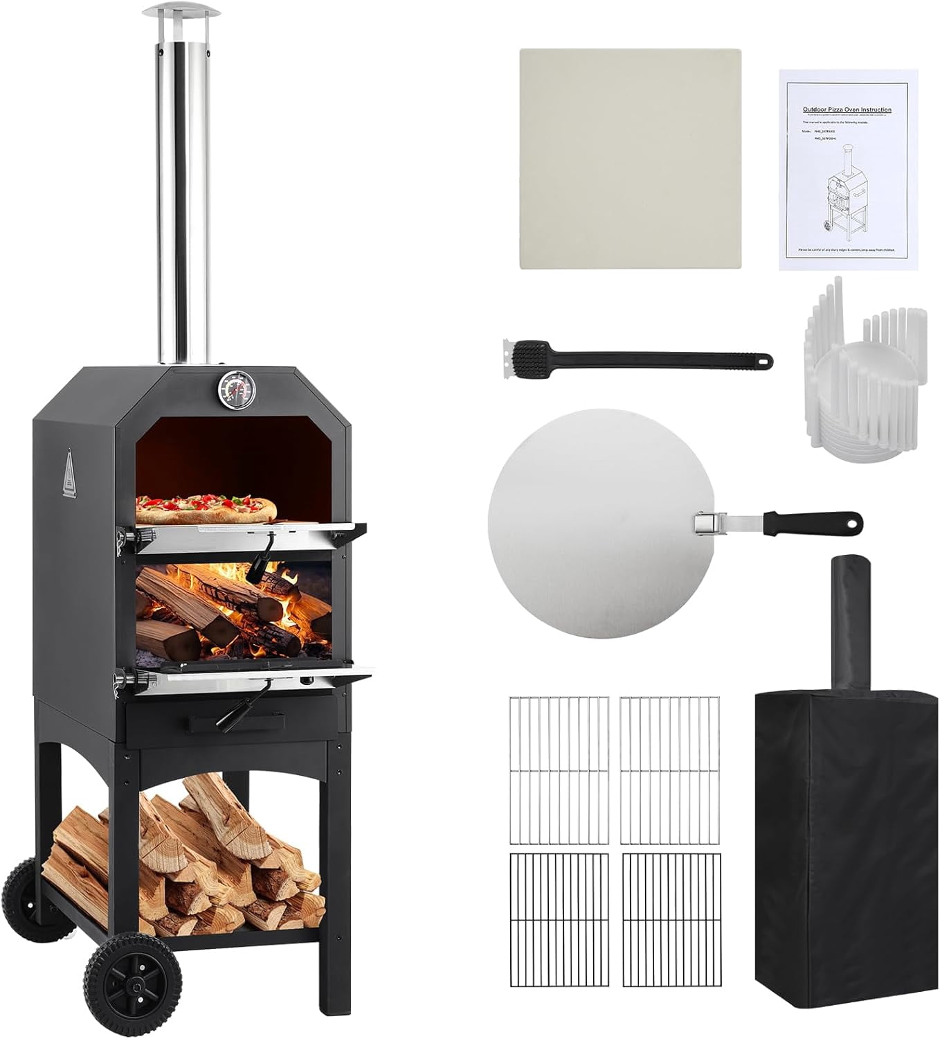 EastVita Outdoor Pizza Oven,Wood Fired Pizza Maker,Portable Patio Pizza ...