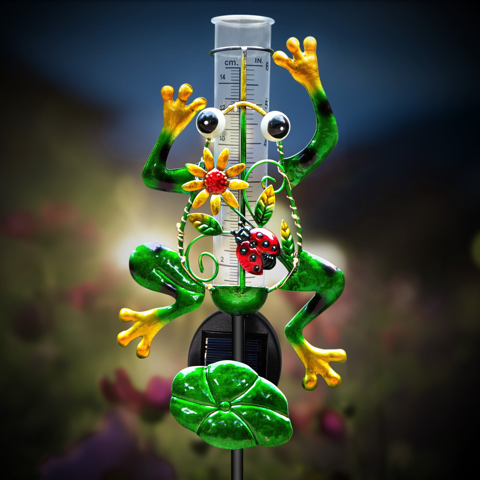 EastVita Rain Gauge Outdoor Decorative Metal Solar Rain Gauges Stake ...