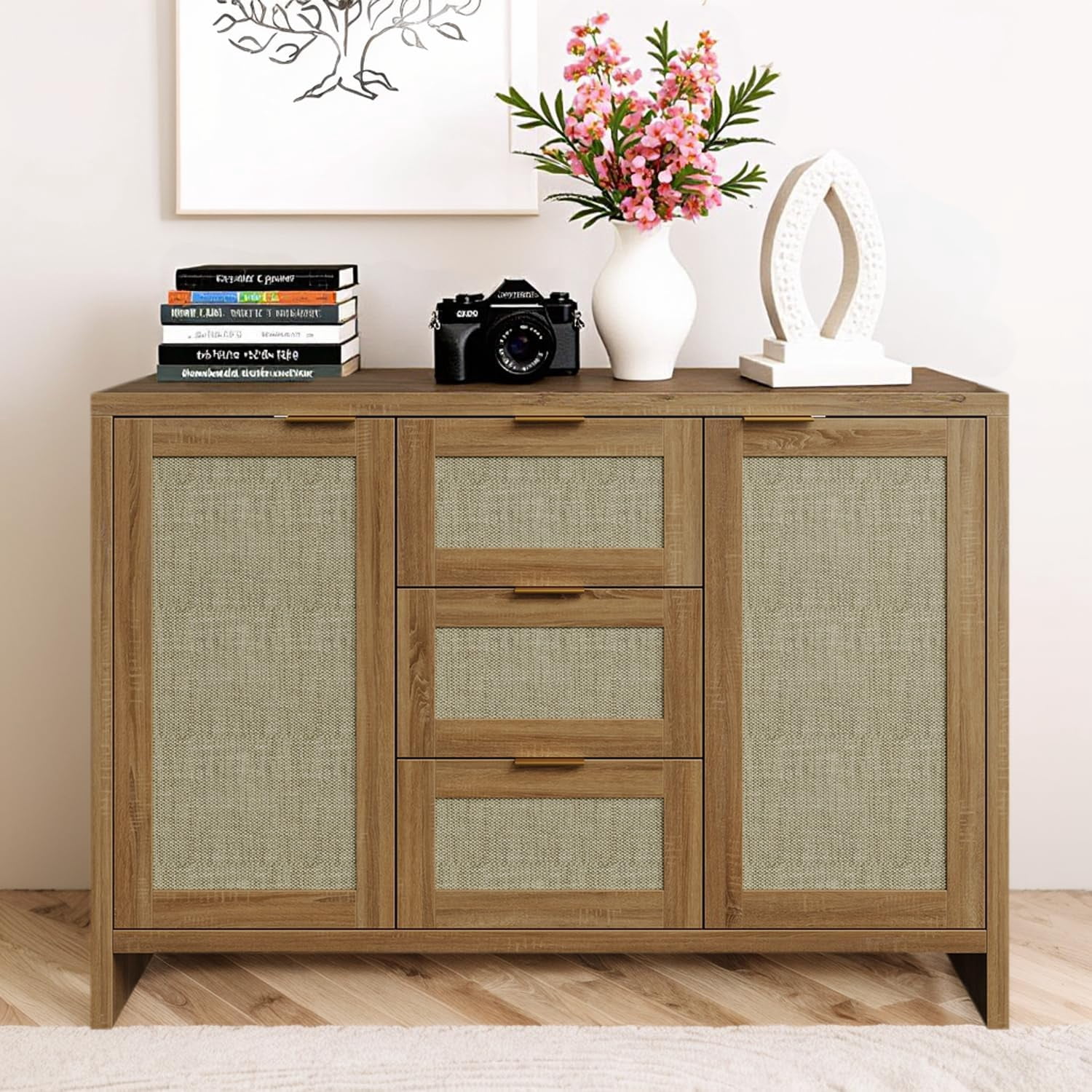 EastVita Rattan Sideboard Buffet Cabinet,47.2" Boho Credenza Buffet ...