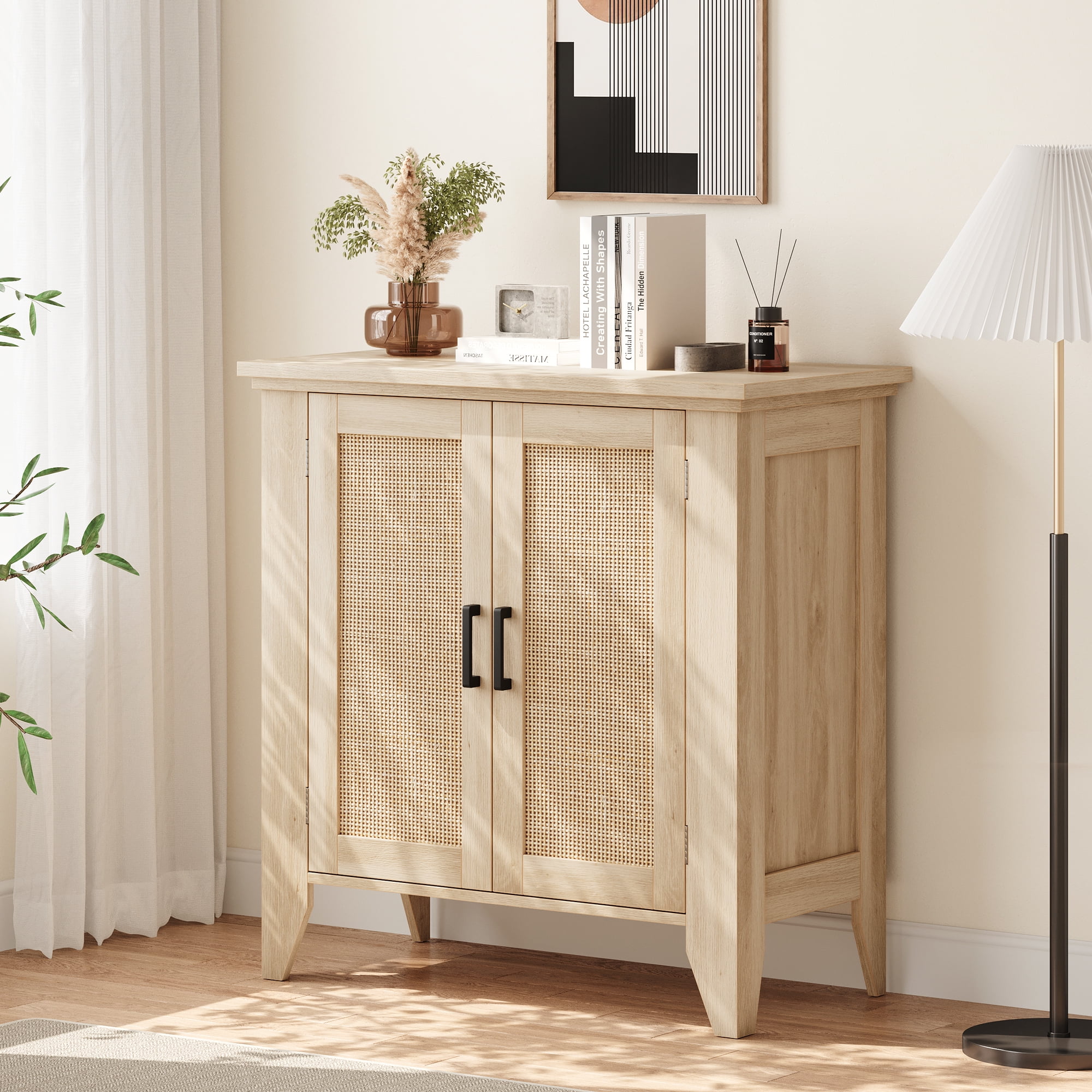 EastVita Rattan Storage Cabinet with Doors and Shelves,Sideboard ...