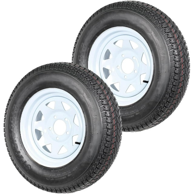 EastVita ST175/80D13 Trailer Tires, 5 Lug White Spoke Wheel, Load Range ...
