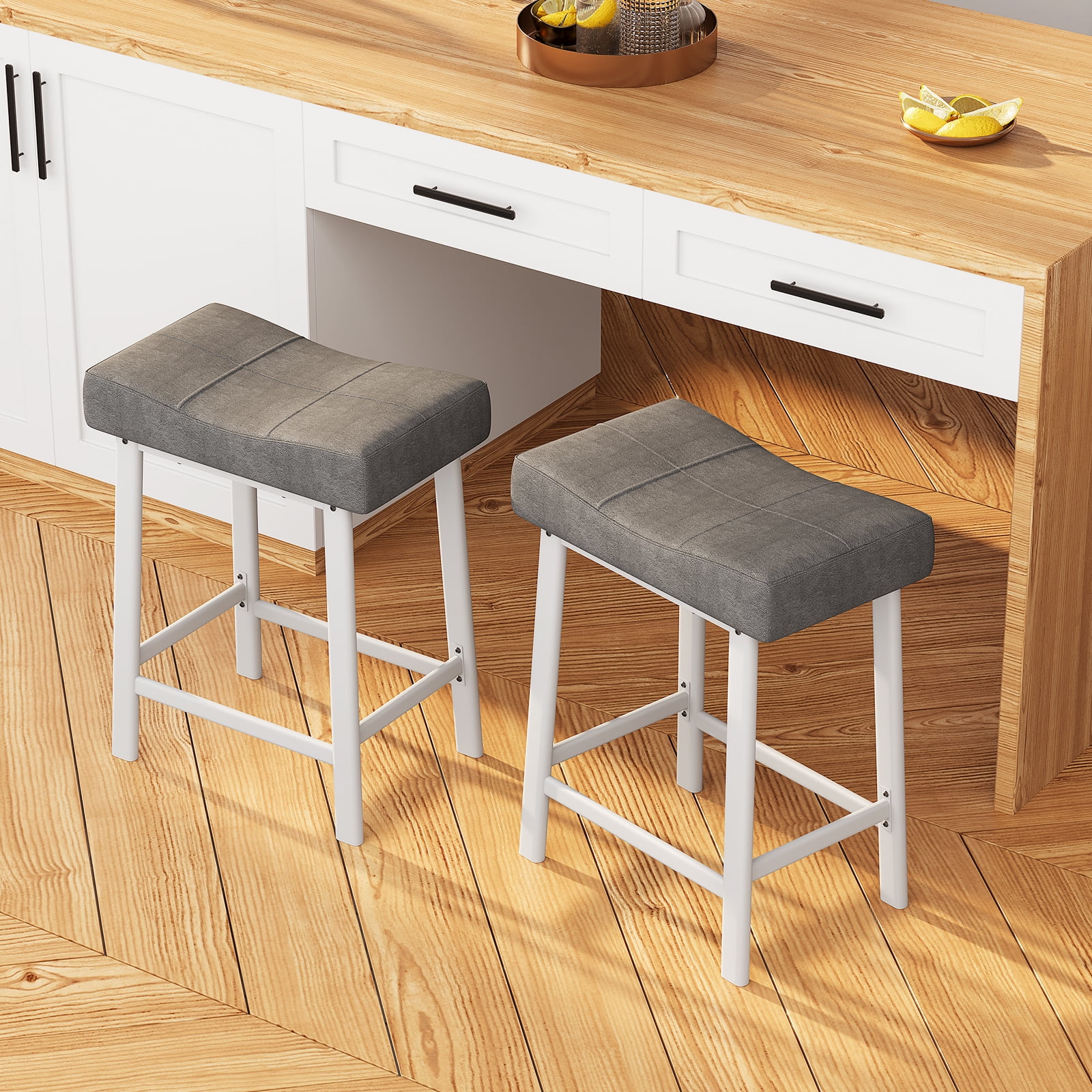 EastVita Set of 2 PU Leather Bar Stools | 24" Counter Height Stools ...