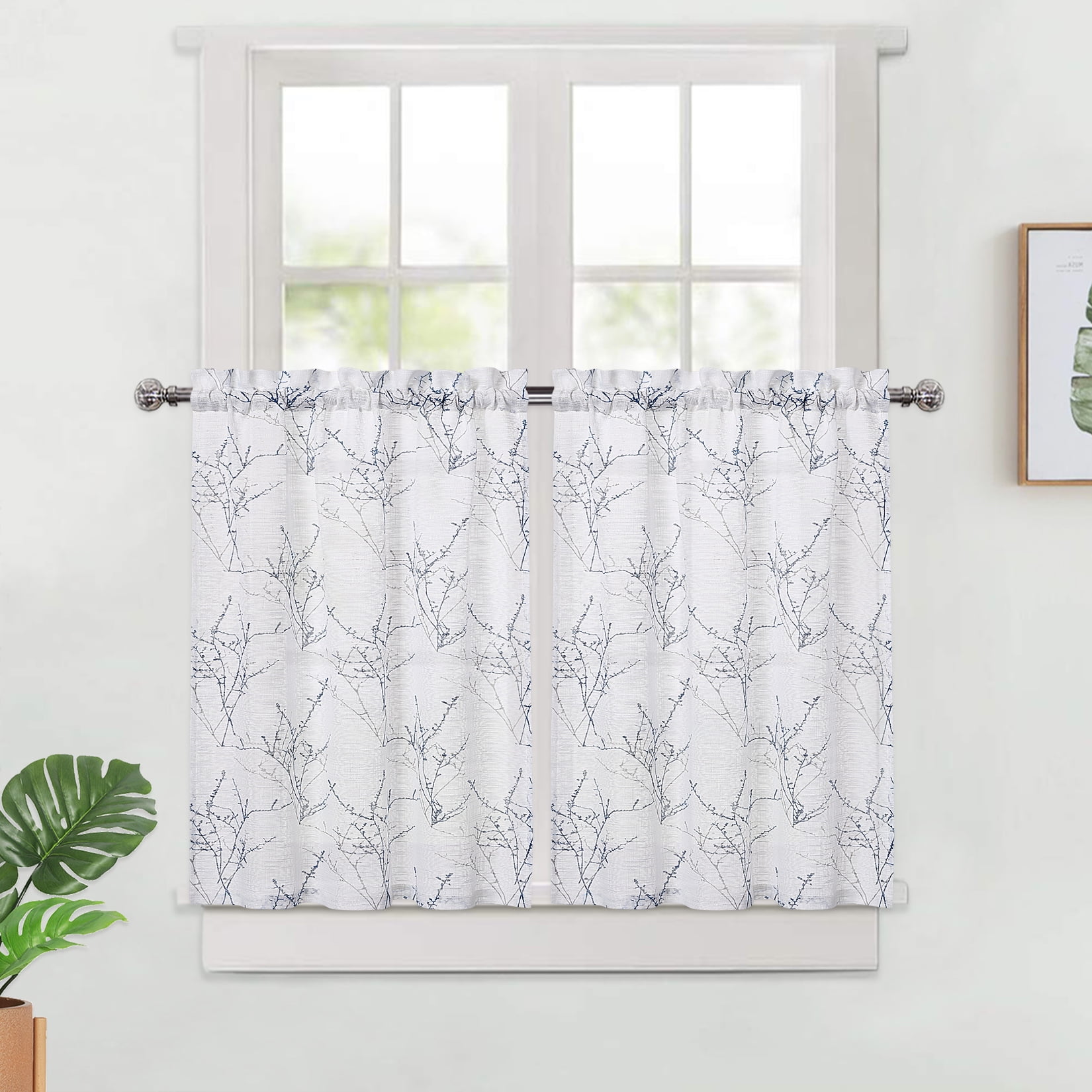 EastVita Short Sheer Curtains Polyester Kitchen Tier Curtains Tree ...