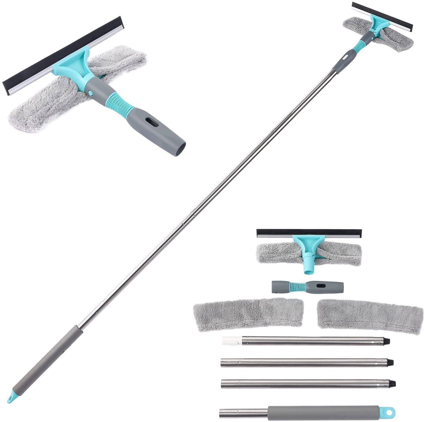 EastVita 2 in 1 Window Cleaning Kit, 64" Extendable Pole, Bendable Head ...