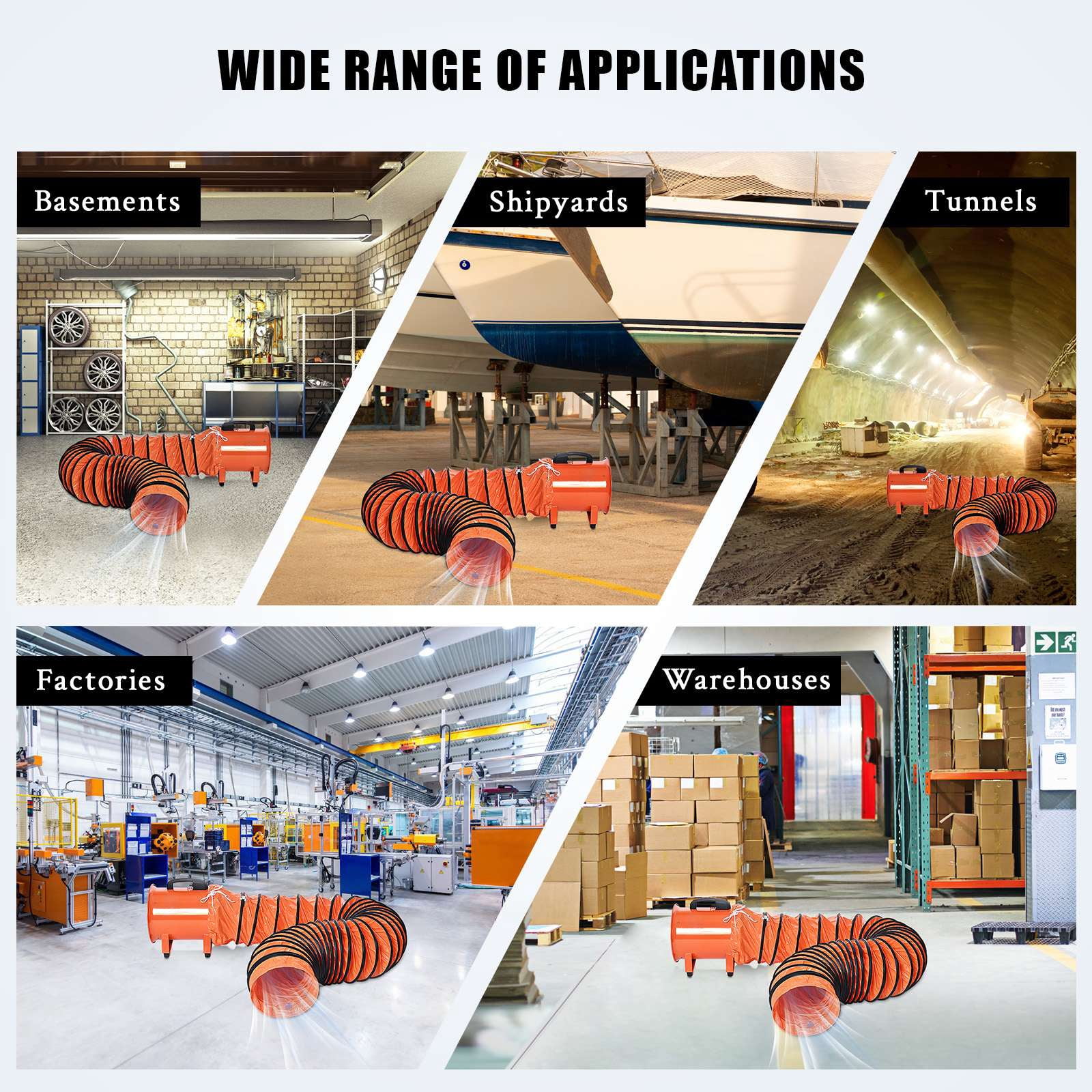 EastVita Steel Industrial Fan 16 Inch 580W 3500 CFM Tube Axial Exhaust ...