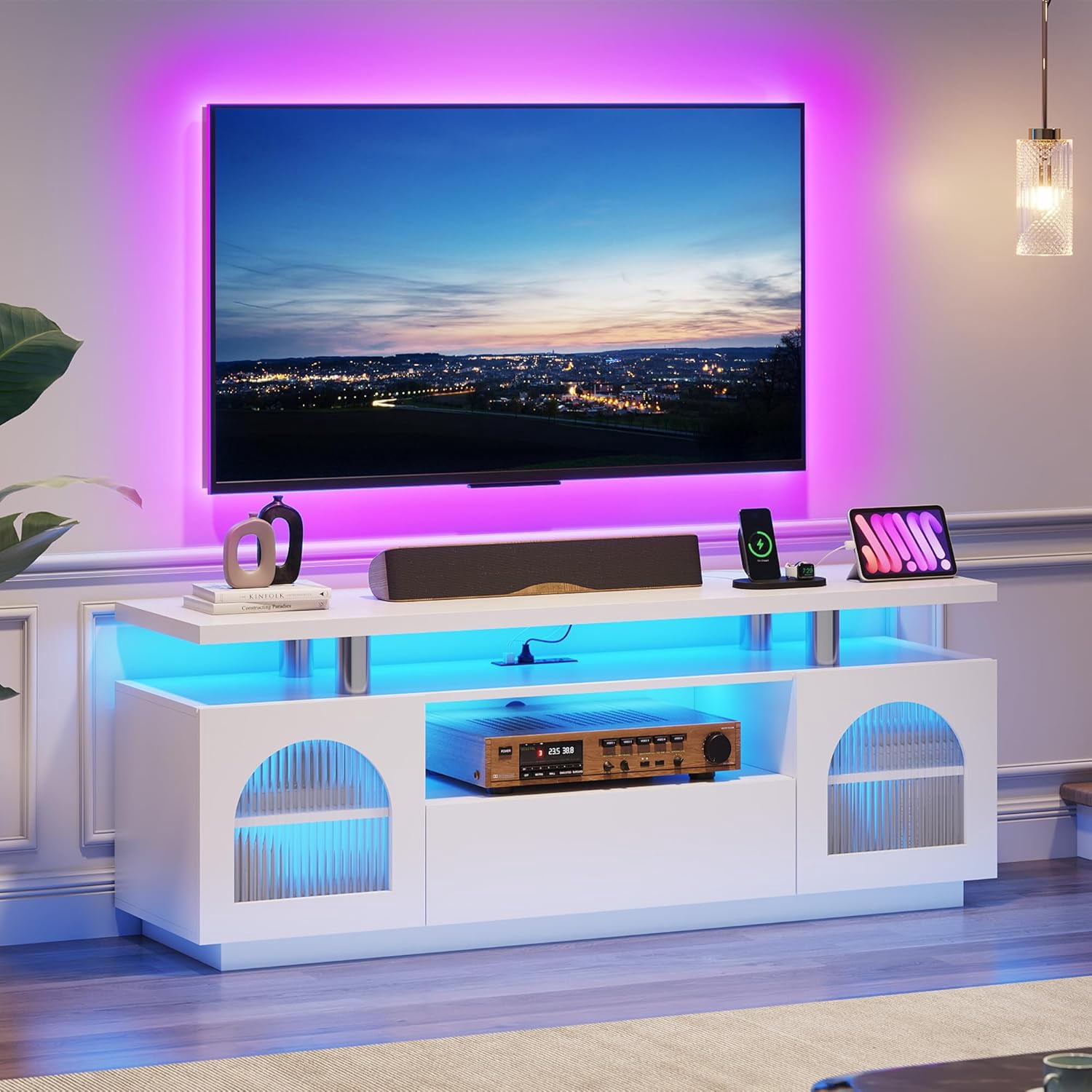 EastVita TV Stand for 65 70 Inch TV Modern Entertainment Center with ...