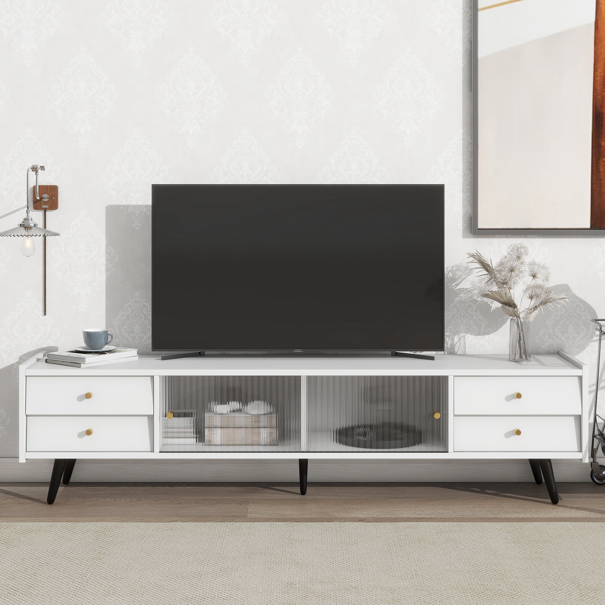 EastVita TV Stand with 4 Drawers Modern Design Media Console Table ...