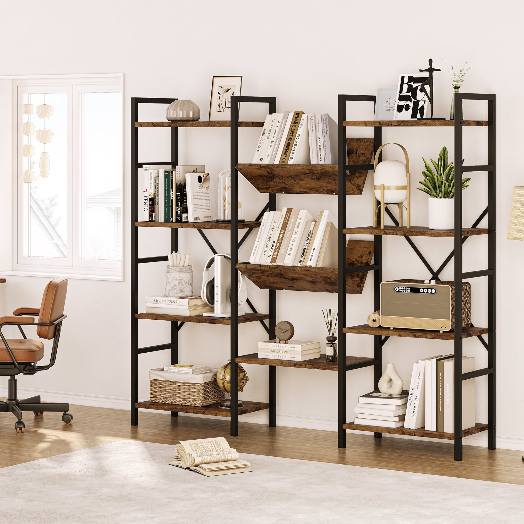 EastVita Triple Wide 5 Tier Book Shelf, Tall Bookshelf with Open ...