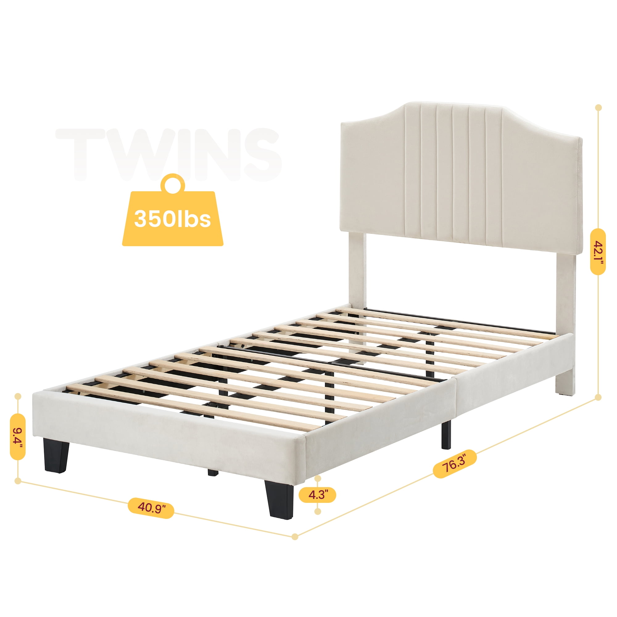 EastVita Twin Bed Frame for Girls,Upholstered Platform Bed Frame with ...