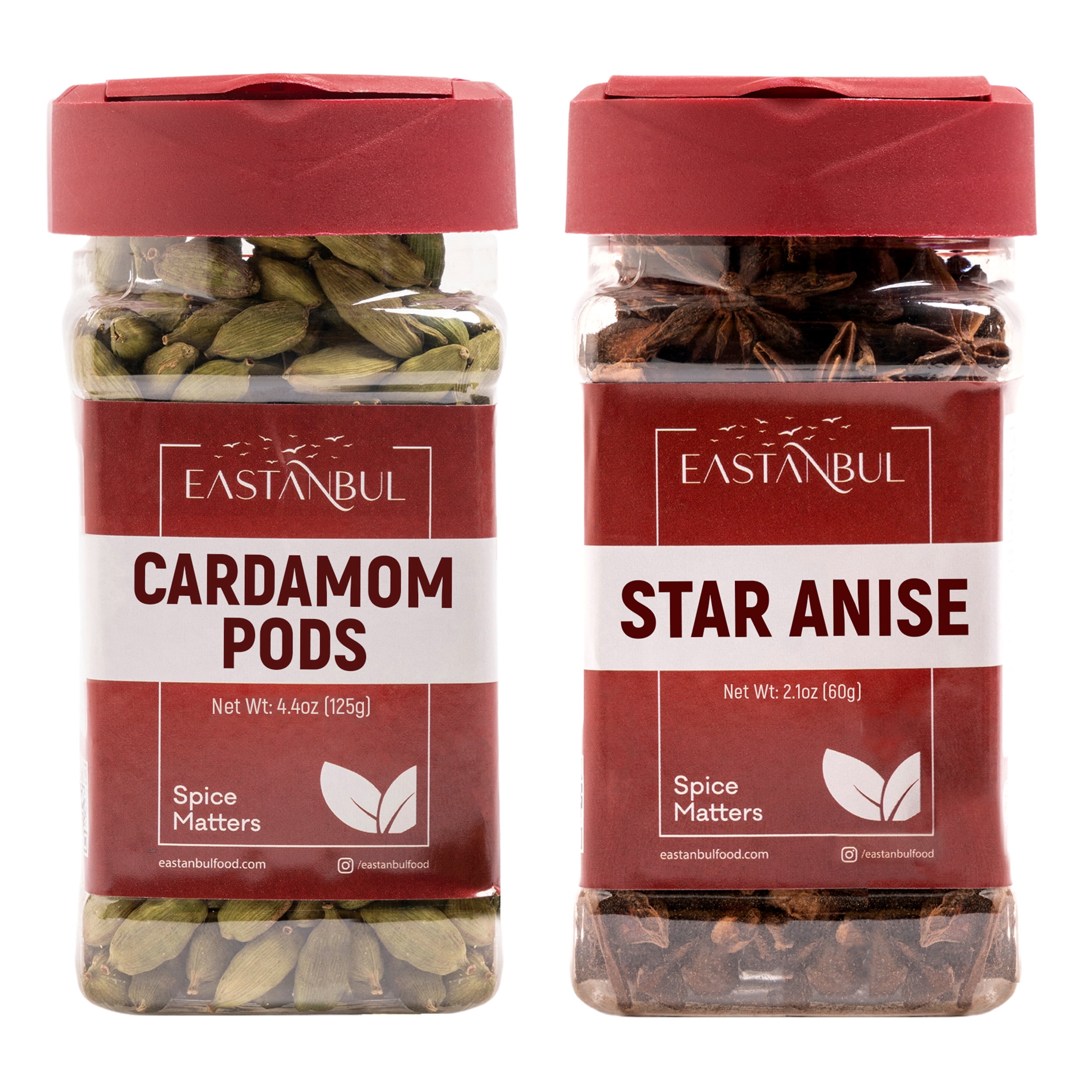 Eastanbul Cardamom Pods, 4.4oz and Star Anise, 2.1oz, Spice Buddies ...