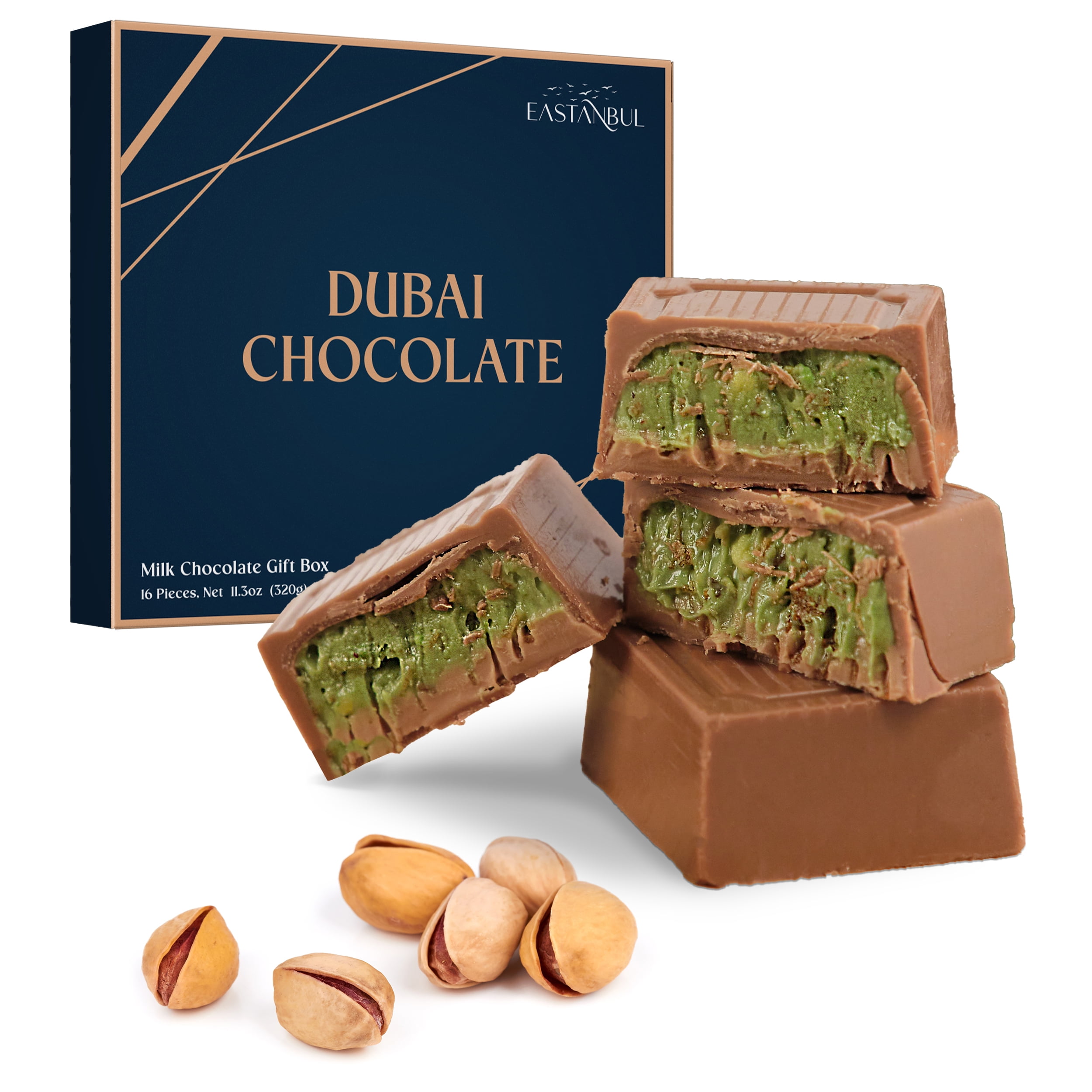 Eastanbul Dubai Chocolate Bar Pistachio, 11.3oz, Premium Pistachio ...