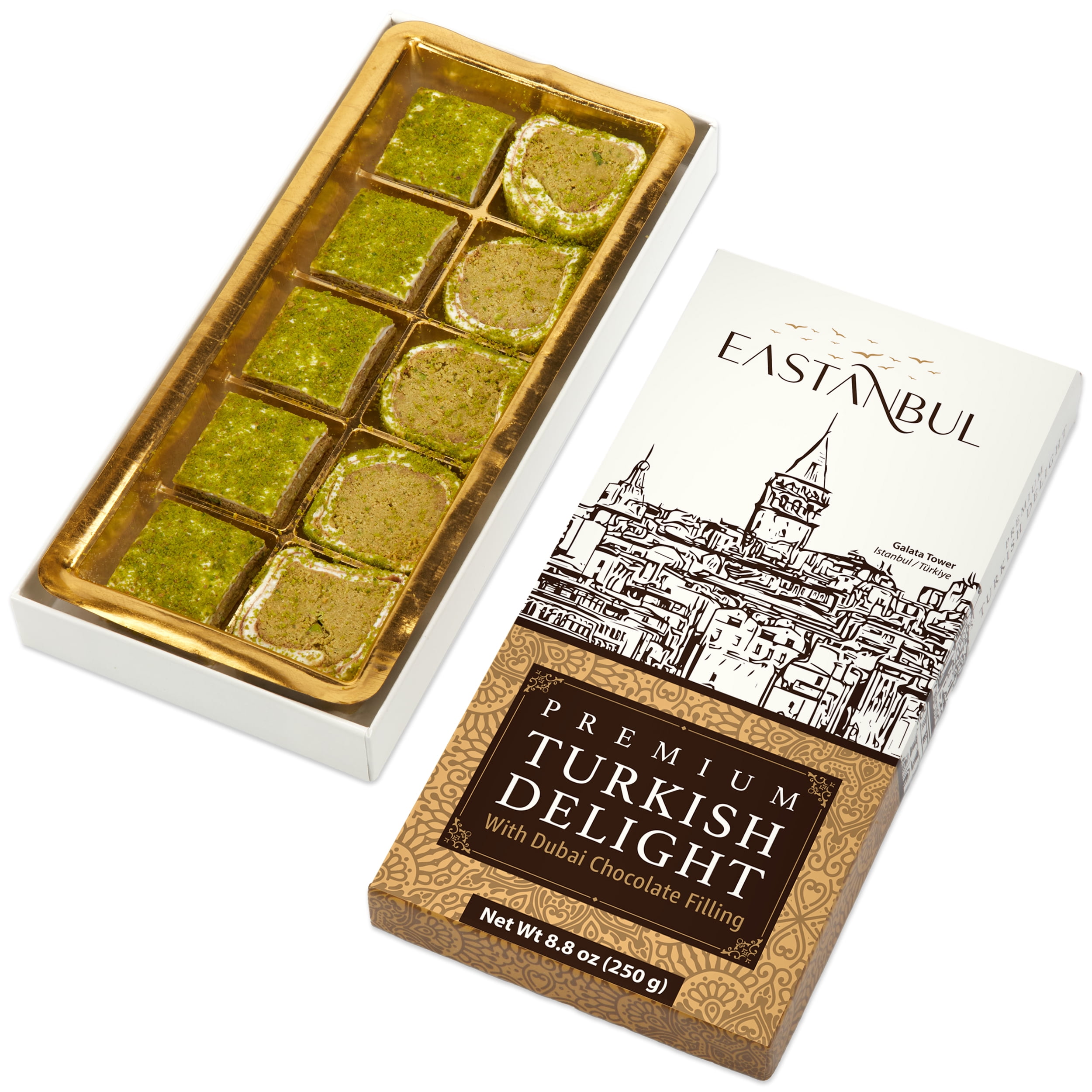 Eastanbul Premium Turkish Delight with Dubai Chocolate Filling, 8.8oz ...