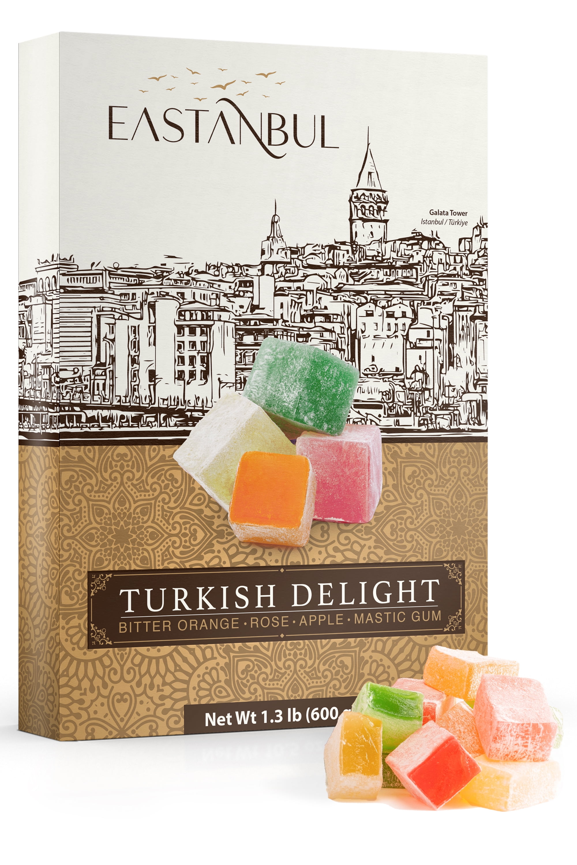 Eastanbul Turkish Delight Candy, 21.2oz, 4 Mediterranean Flavors ...