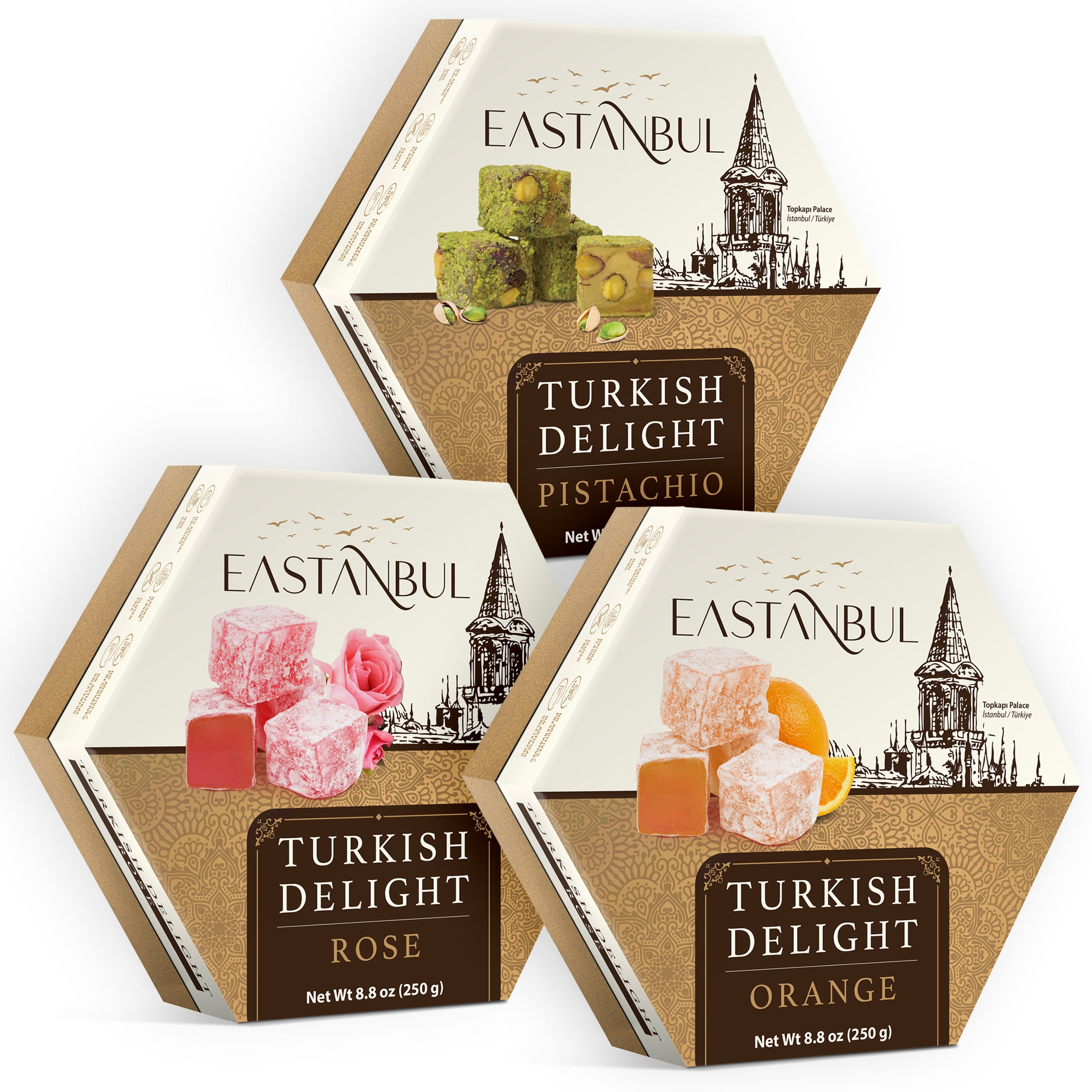 Eastanbul Turkish Delight, 3 Packs, Rose, Orange and Double Roasted ...