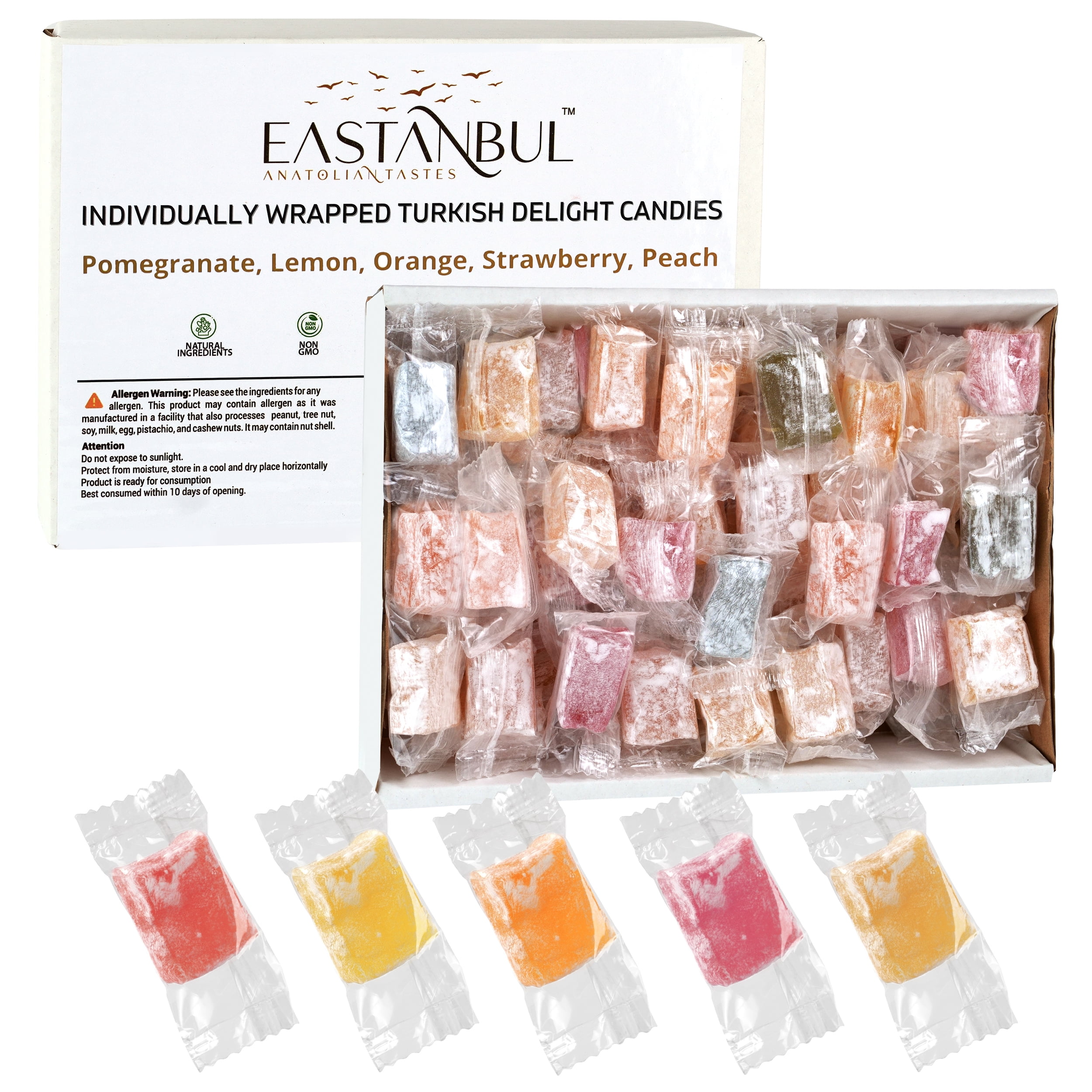 Eastanbul Turkish Delights Candy w/ 5 Flavors, Individually Wrapped Nut ...