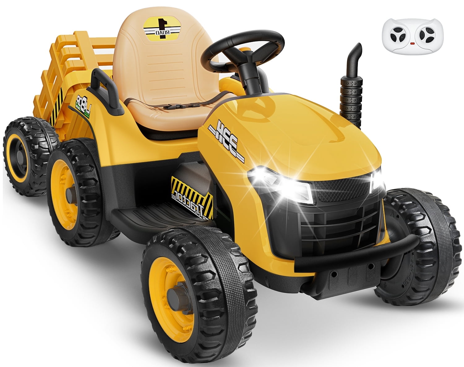 Eastdoll 24V Ride-on Tractor with EVA Tires, Tiltable & Detachable ...