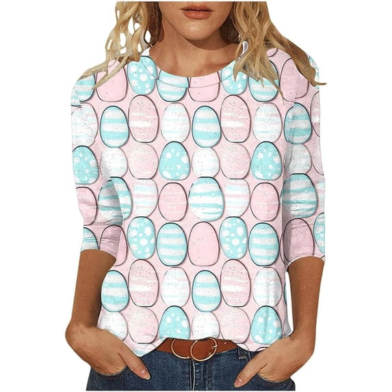 Easter 3/4 Sleeve Tops for Women Easter Eggs Graphic Tee Spring Fashion ...