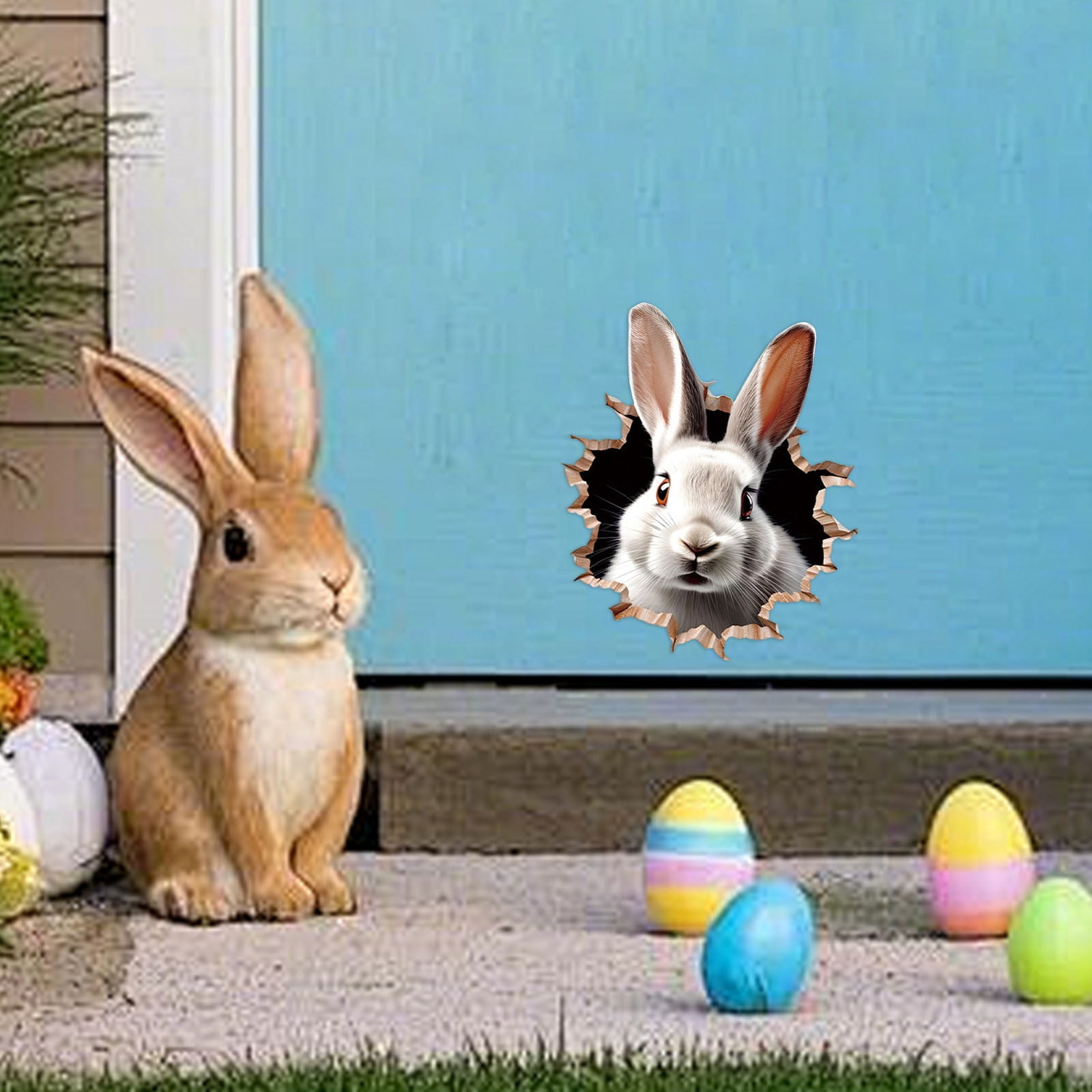 Easter 3D Cracked-Wall Bunny Stickers - Realistic Visual Self-Adhesive ...