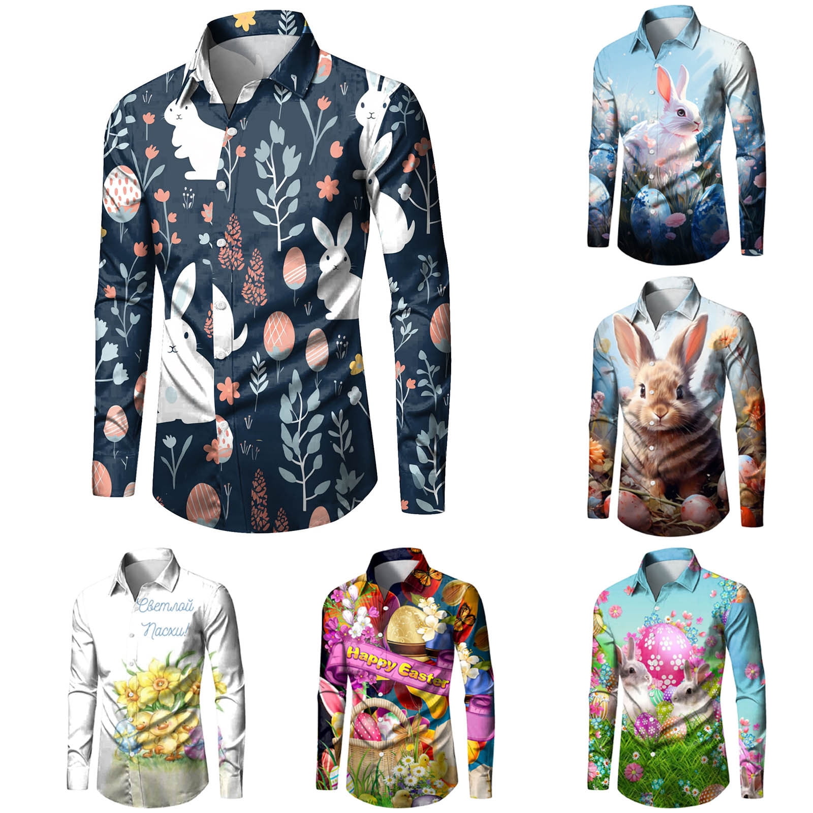 Easter 3D Print Longline Mens Button Down Shirt Lightweight Breathable ...