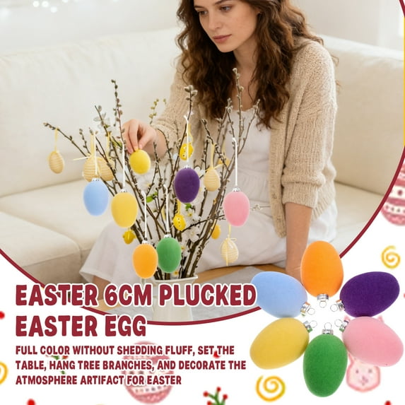 Easter 6Cm Flocked Eggs, 12-Pack Plush Egg Decorations For Easter ...