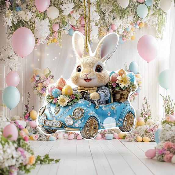 Easter Acrylic Bunny Flat Pendant,Cute Rabbit Car Decoration Hanging ...