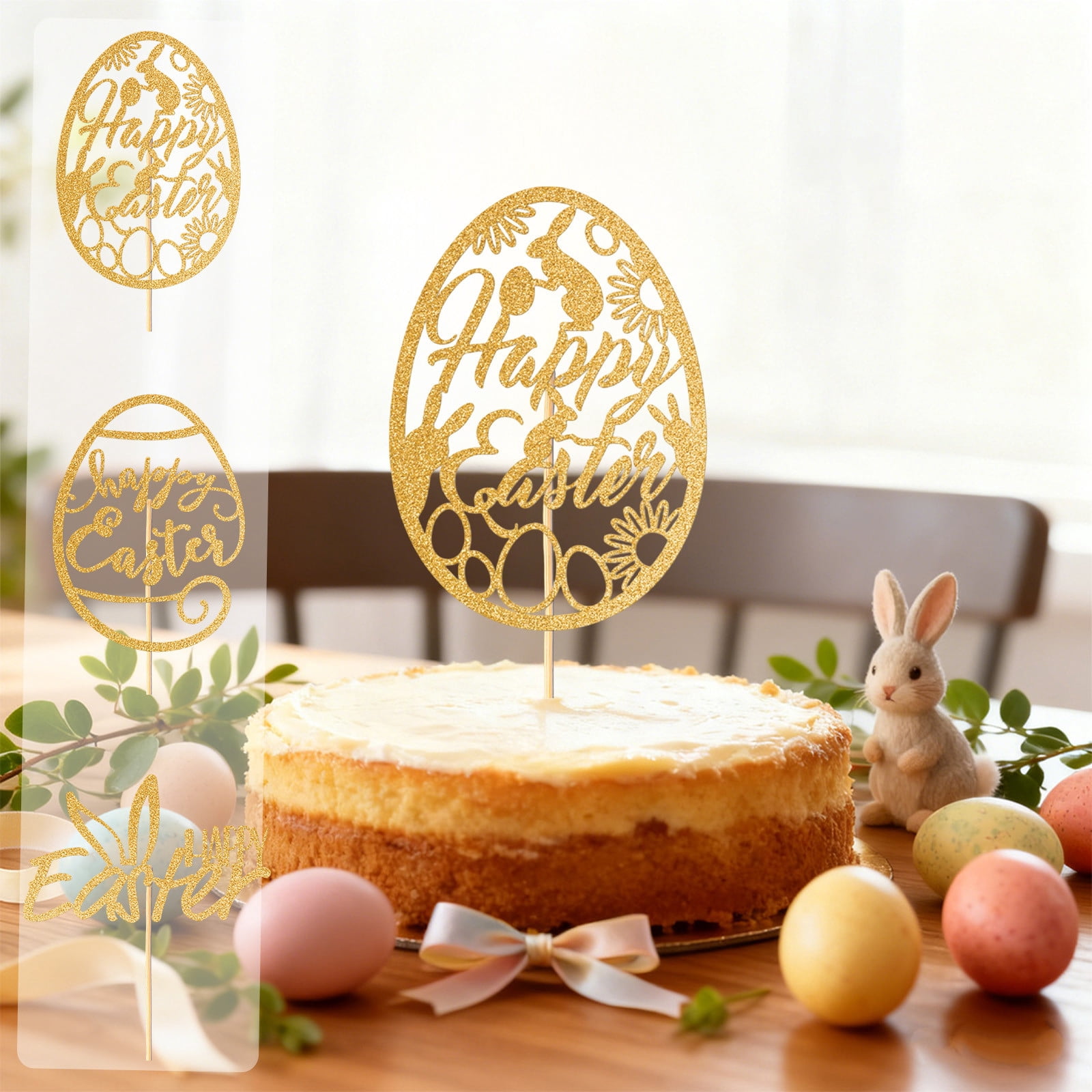 Easter Alphabet Egg Cake Topper, Gold Scallion Paper Party Decoration ...