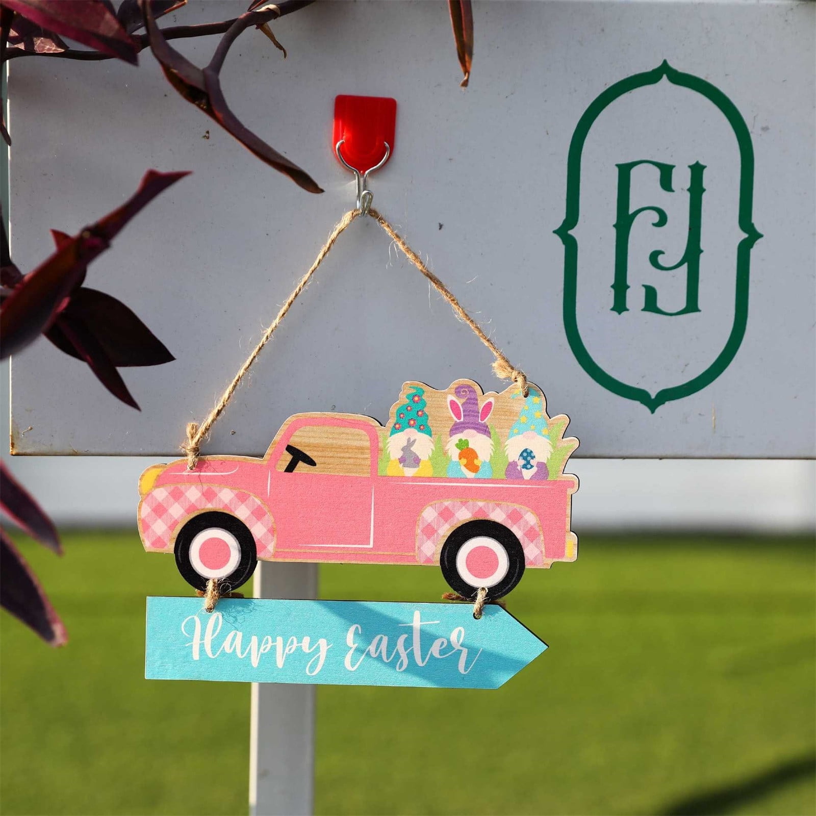 Easter American Truck Wooden Tag Happy Easter Car Radish Door Tag ...