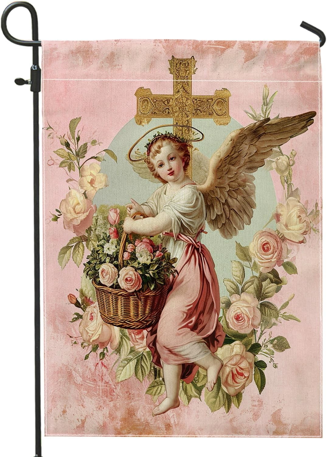 Easter Angel Garden Flag Victoria Age Basket Fhloral Rose Cross ...