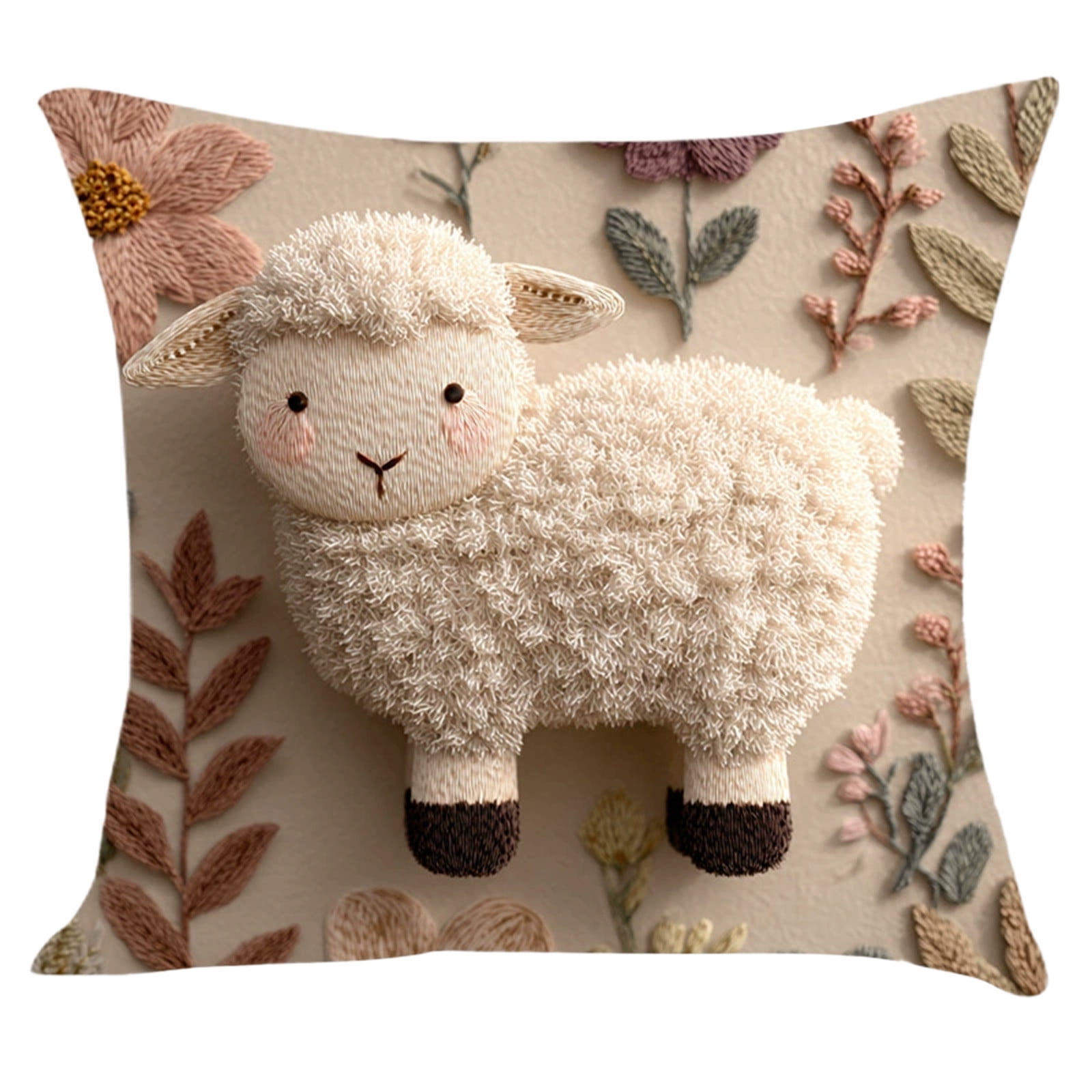 Easter Animal Faux Embroidery Pillow Cover, 18" Rabbit/Duck Design ...