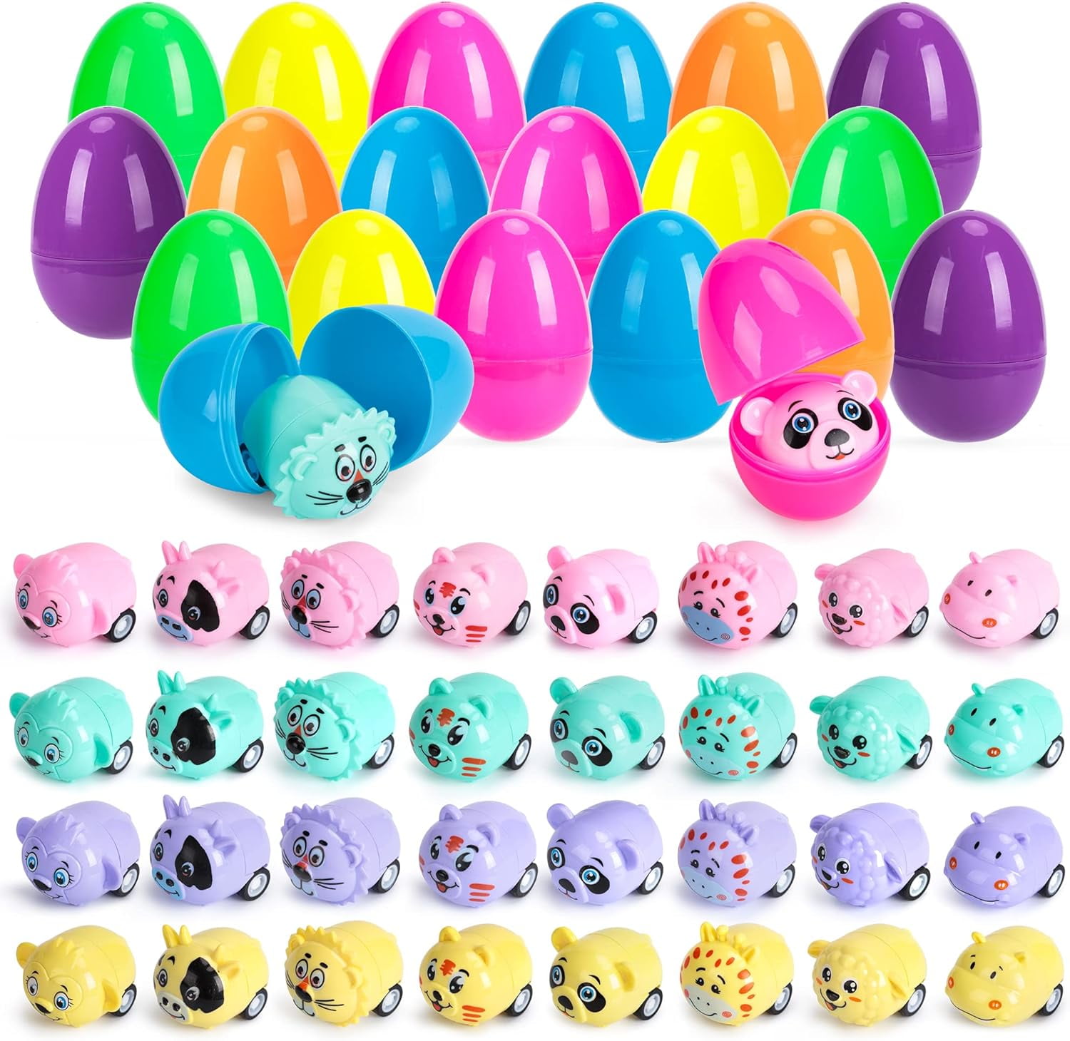 Easter Animal Pull Back Car, Easter Egg Set, 32 Piece Easter Plastic ...