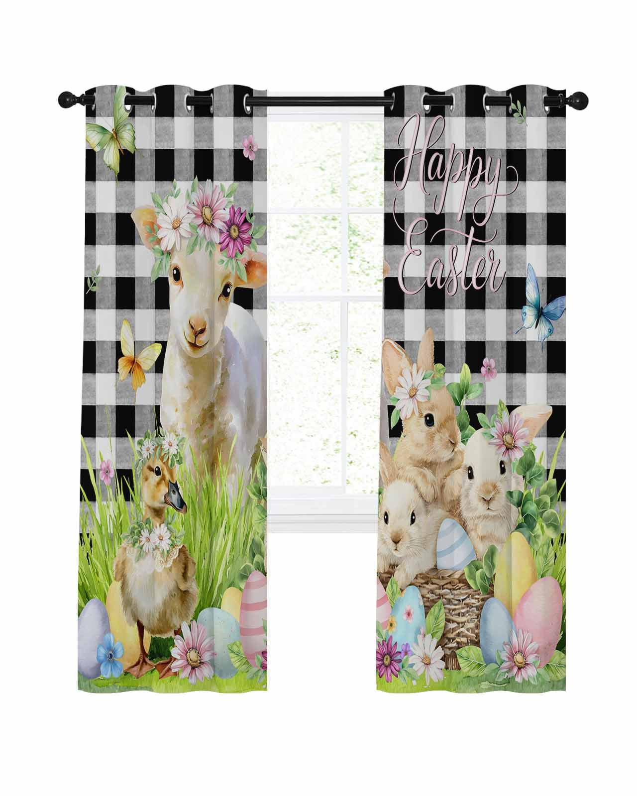 Easter Animals Blackout Curtains for Bedroom Living Room, Watercolor ...
