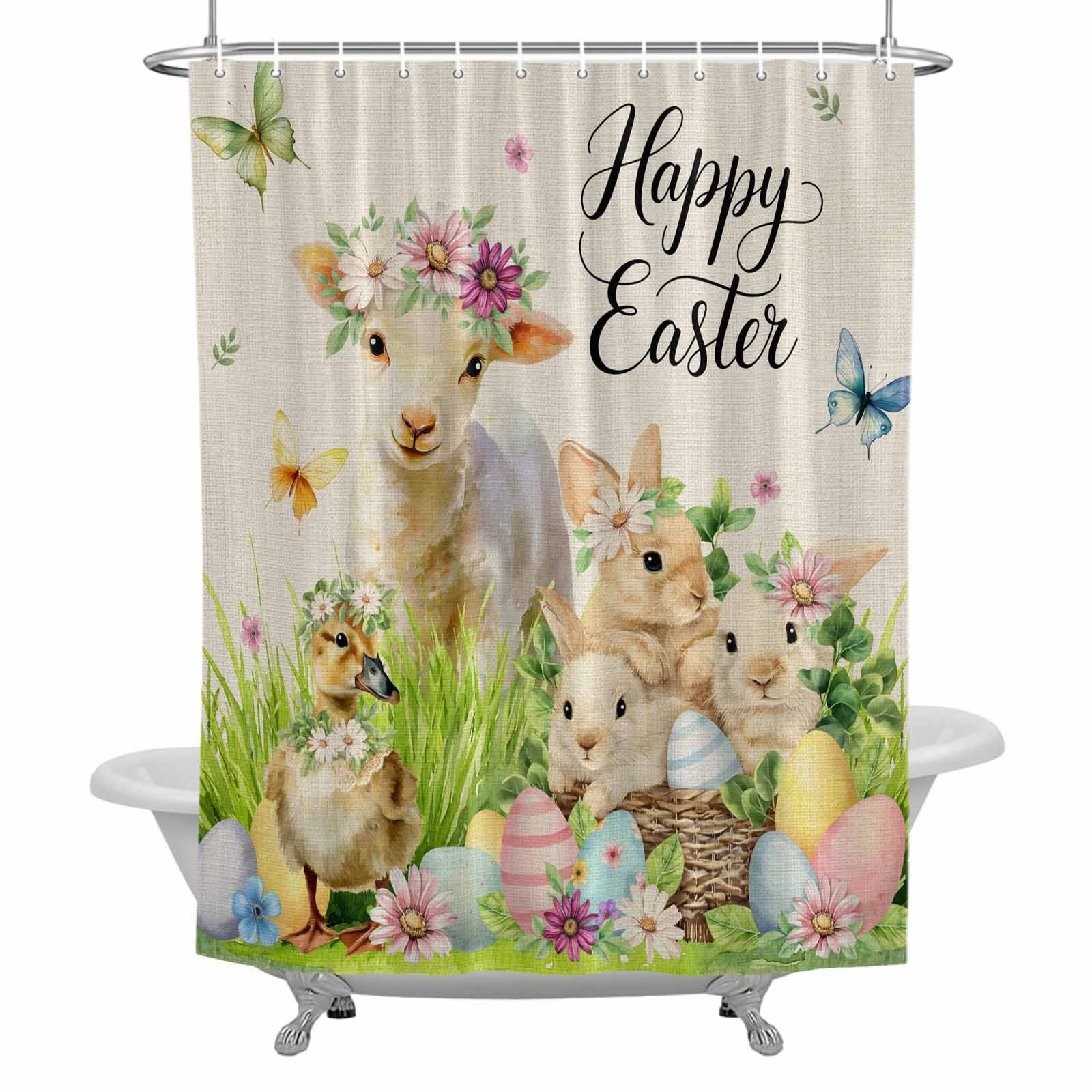 Easter Animals Shower Curtain for Bathroom, Watercolor Rabbits Sheep ...
