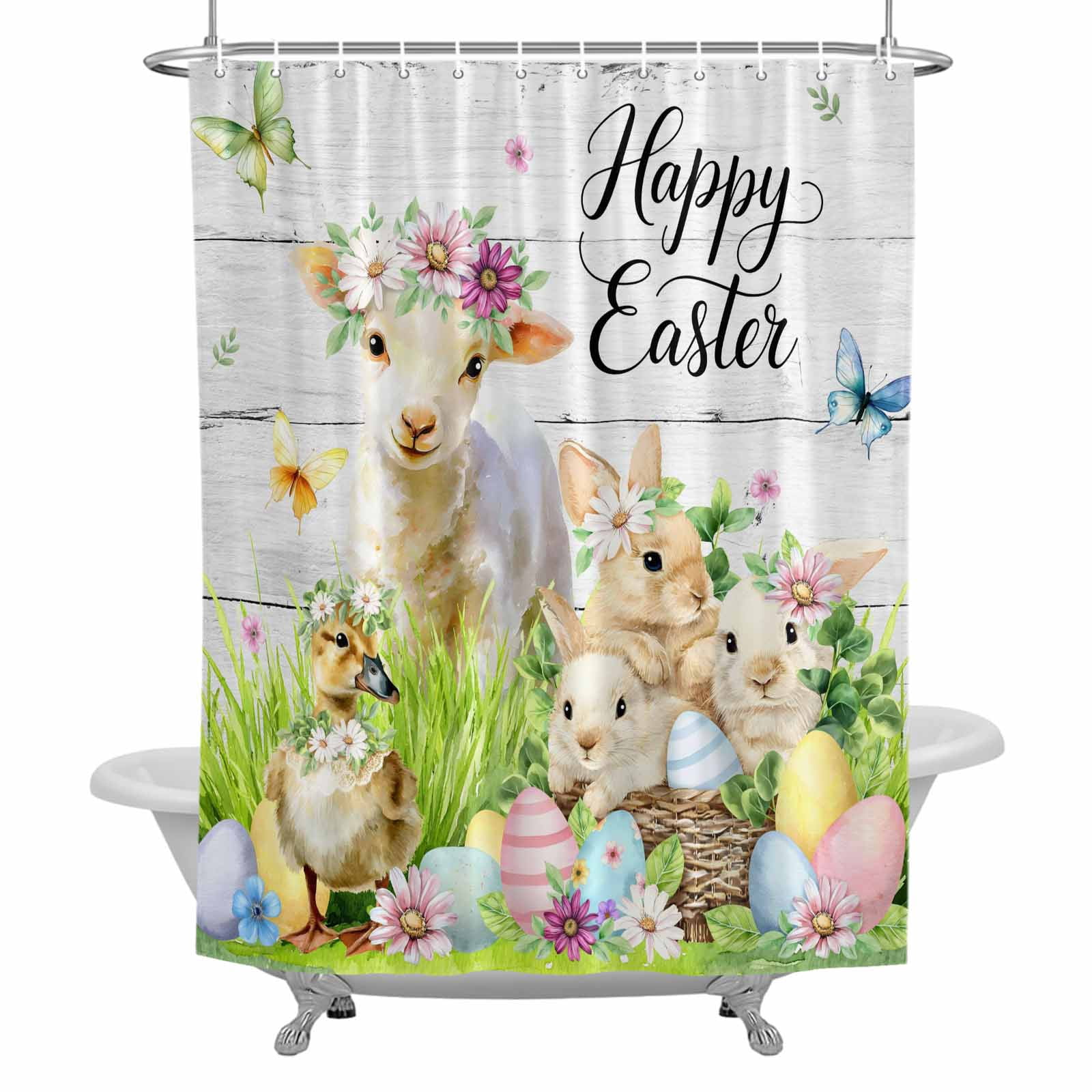 Easter Animals Shower Curtain for Bathroom, Watercolor Rabbits Sheep ...
