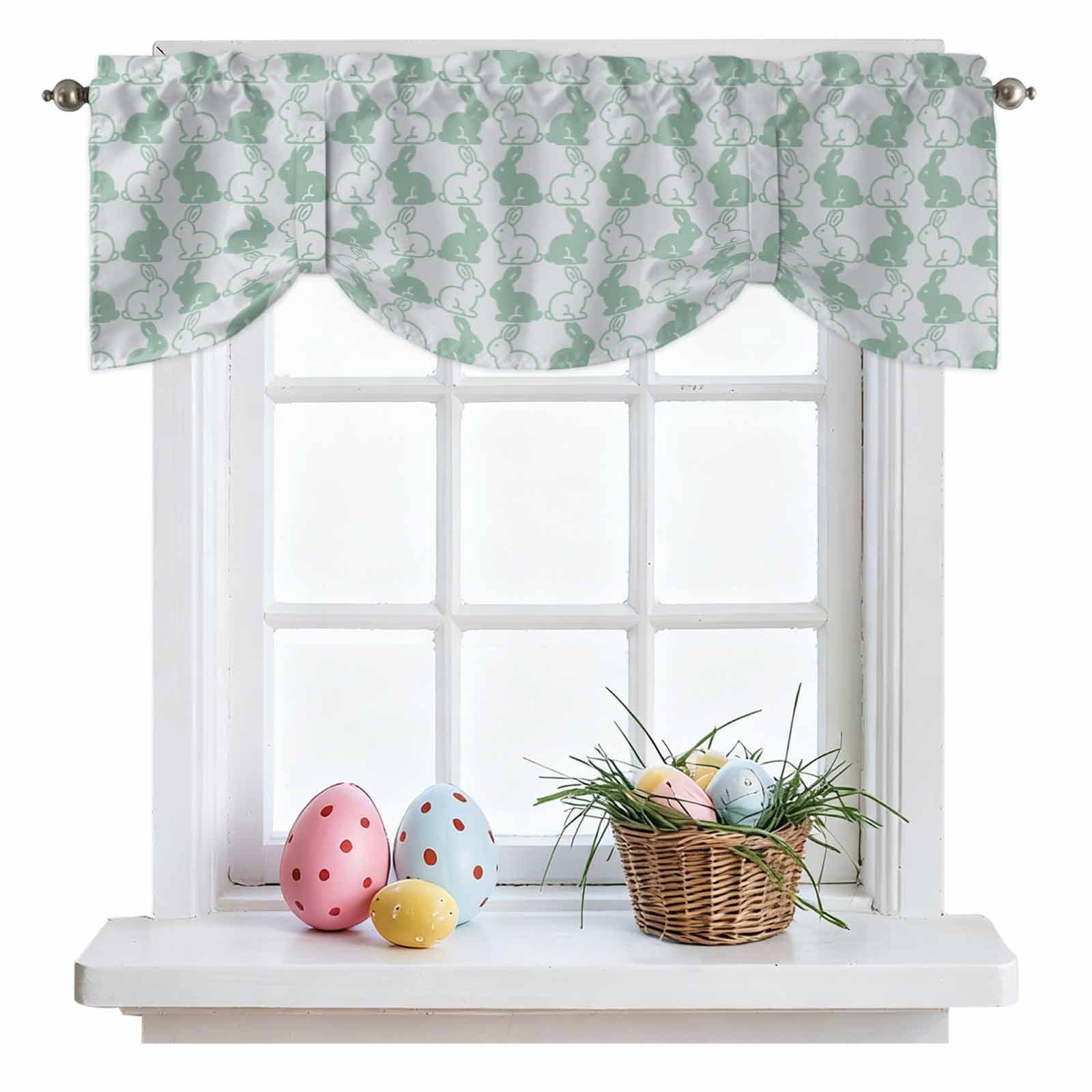 Easter Animals Tie Up Valances Curtain, Green Rabbits Cartoon Gray ...