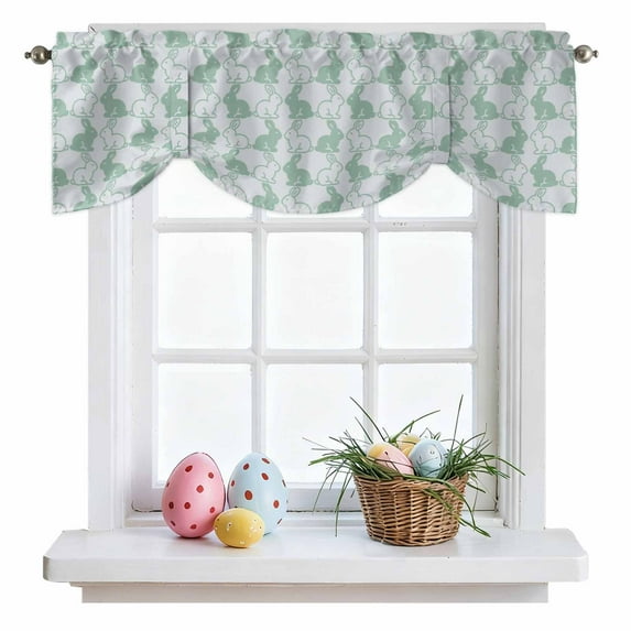 Easter Animals Tie Up Valances Curtain, Green Rabbits Cartoon Gray ...