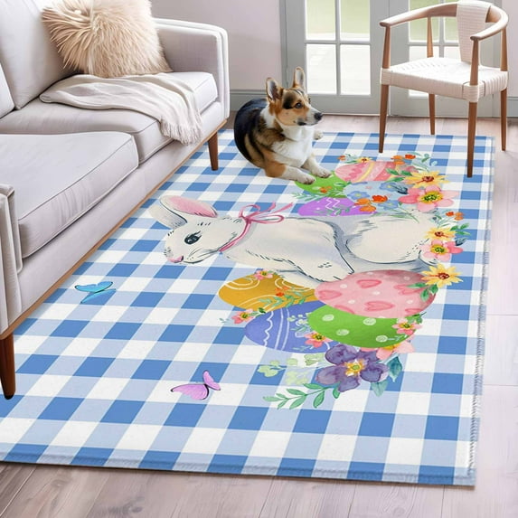 Easter Area Rug 3x5 Washable Rug Non Slip Spring Watercolor Bunny Eggs ...