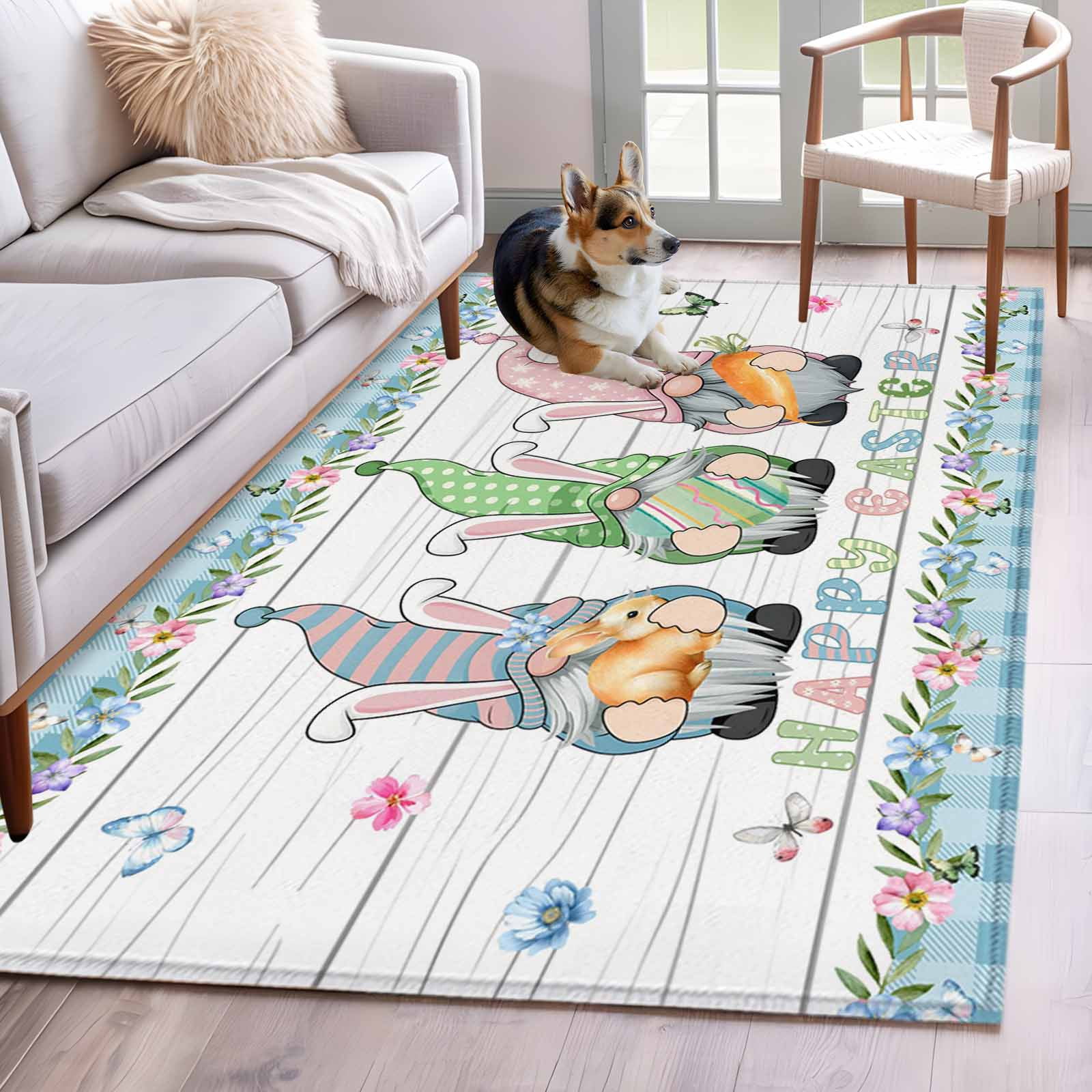 Easter Area Rug 4x6 Washable Rug Non Slip Farmhouse Gnomes Flowers ...