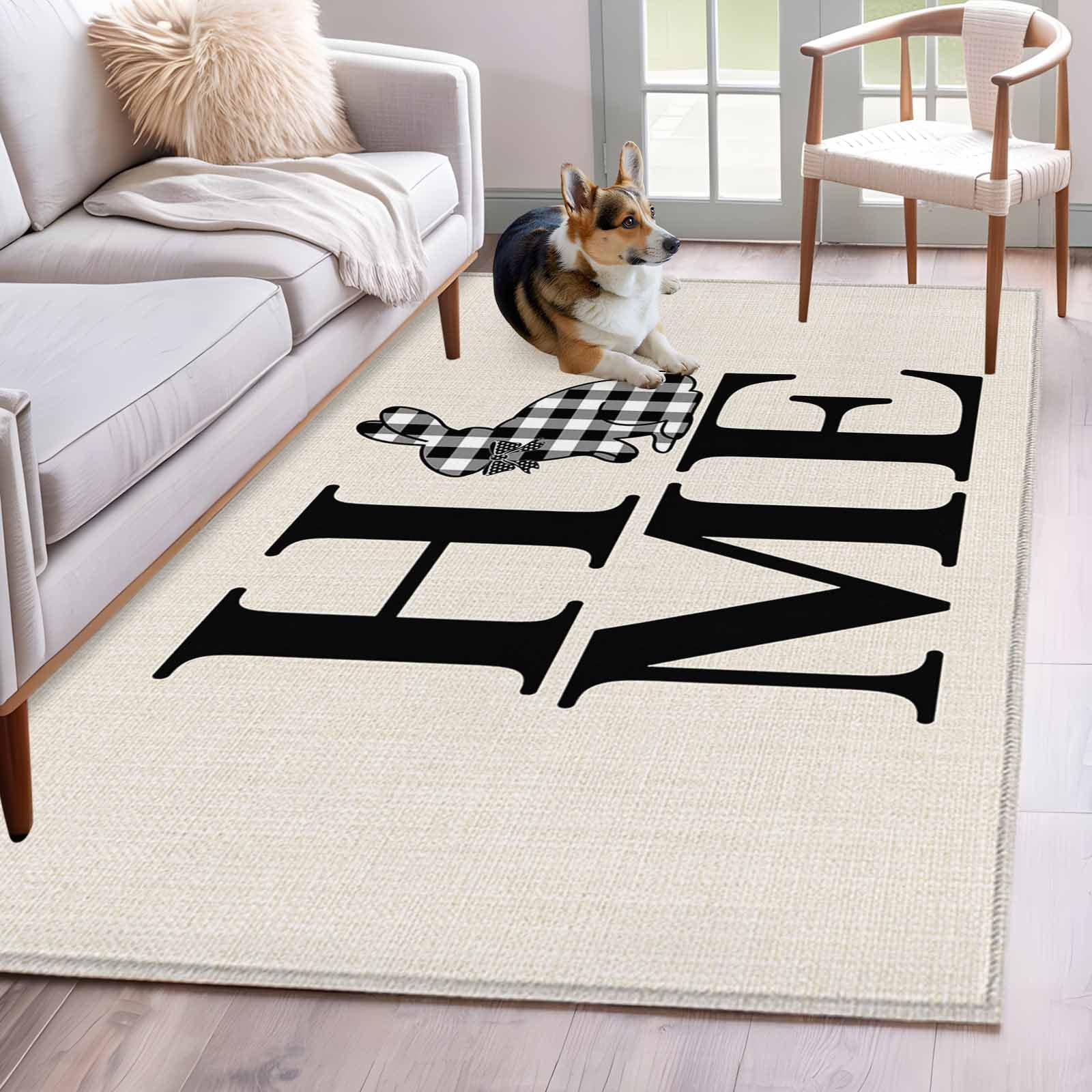 Easter Area Rug 4x6 Washable Rug Non Slip Farmhouse Vintage Black White ...