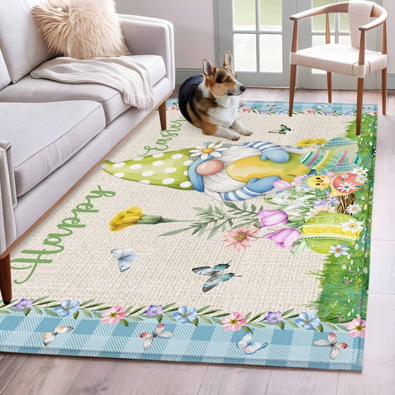 Easter Area Rug 4x6 Washable Rug Non Slip Gnomes Colorful Eggs ...