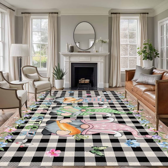 Easter Area Rug 5x7 Washable Rug Non Slip Vintage Gnomes Bunny Eggs ...