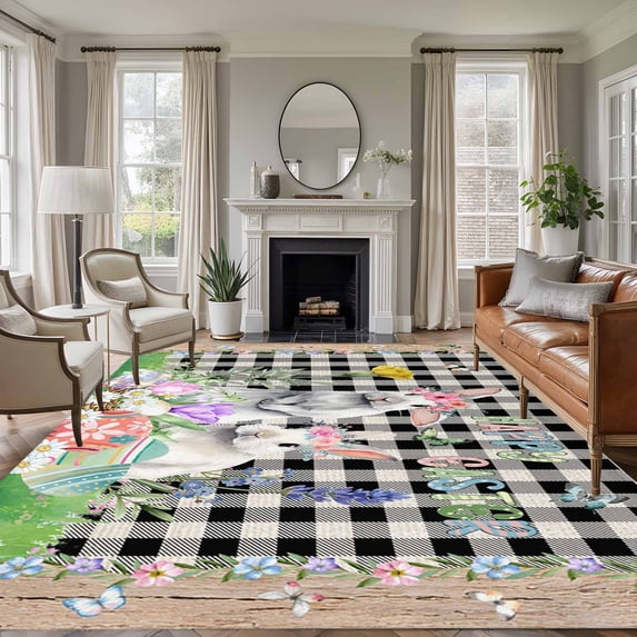 Easter Area Rug 5x8 Washable Rug Non Slip Spring Rabbit Flowers ...