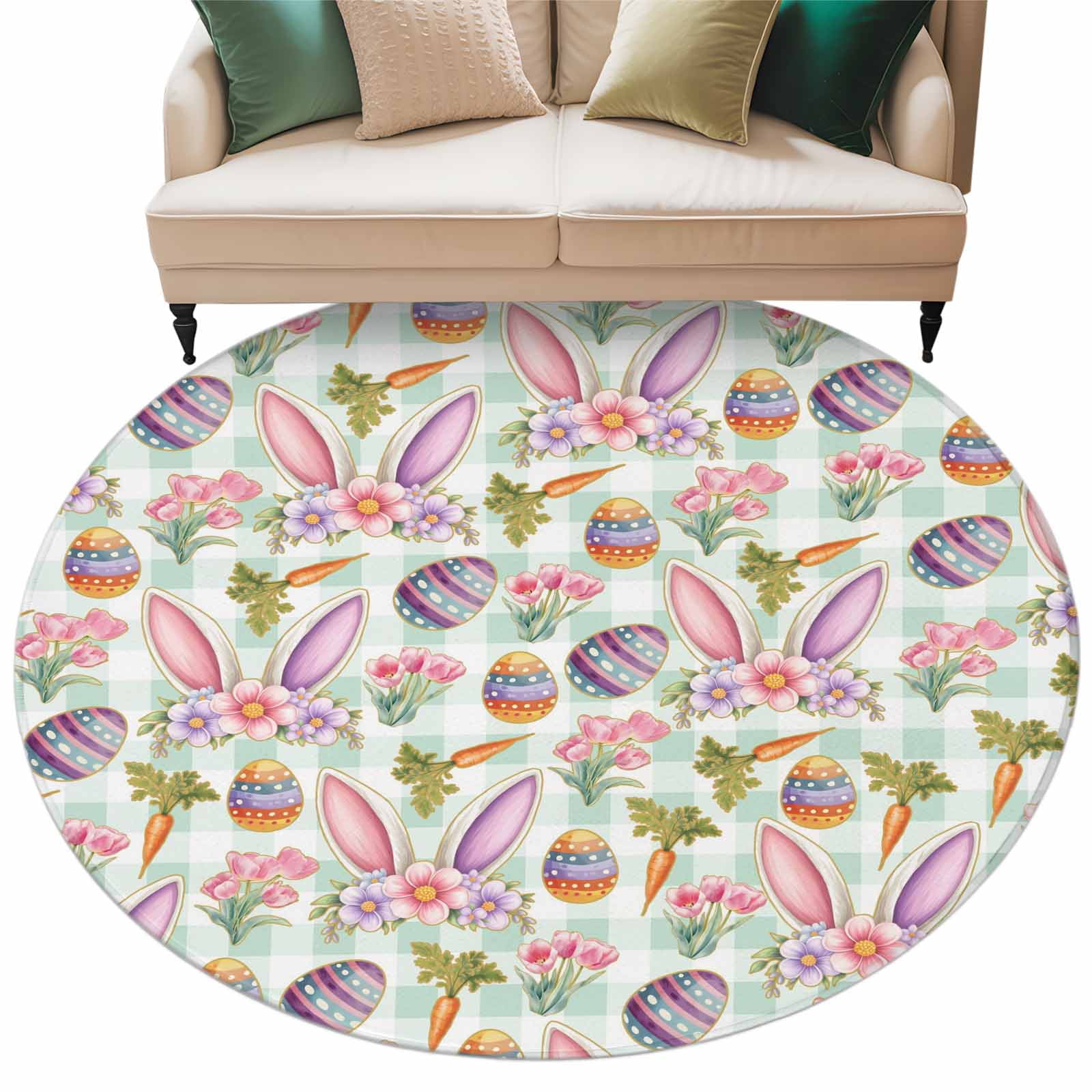 Easter Area Rugs 8ft Spring Pink Purple Rabbit Ears Eggs Carrots Floral ...