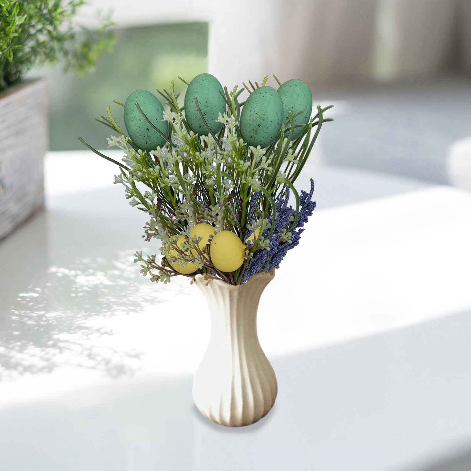 Easter Artificial Branch with Colored Eggs, Realistic Faux Greenery ...