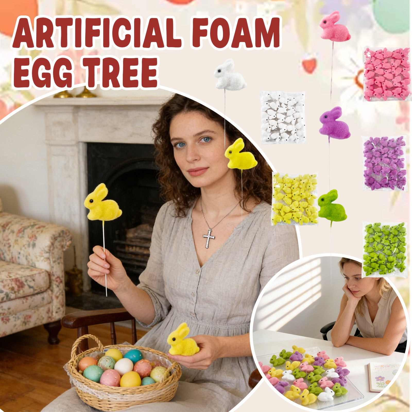 Easter Artificial Foam Bunny Picks - Multi-Color Rabbit Stem Decor for ...