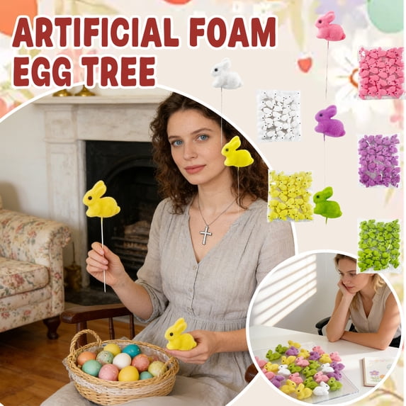 Easter Artificial Foam Bunny Picks - Multi-Color Rabbit Stem Decor for ...